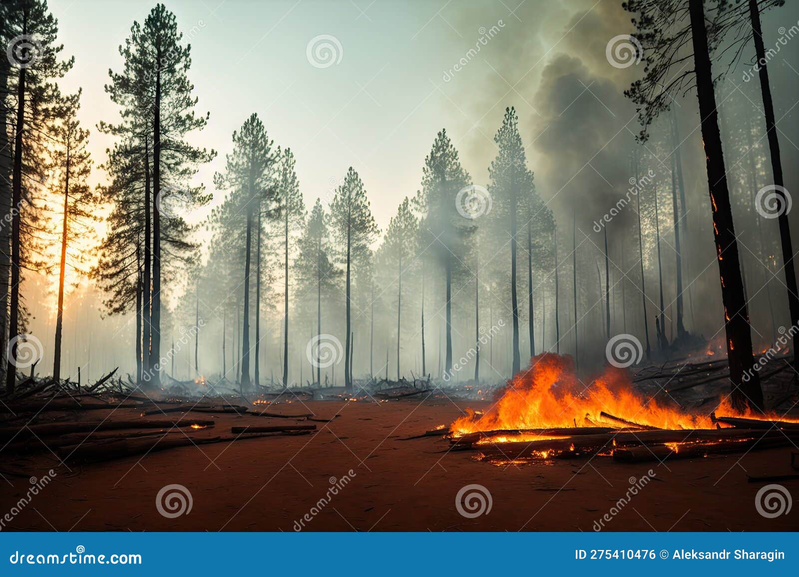 Intense Flames from a Massive Forest Fire, Generative Ai. Flames Light ...