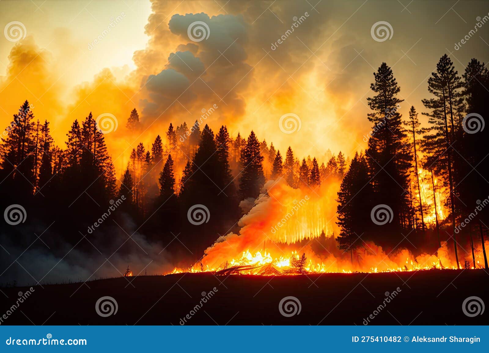 Intense Flames from a Massive Forest Fire, Generative Ai. Flames Light ...