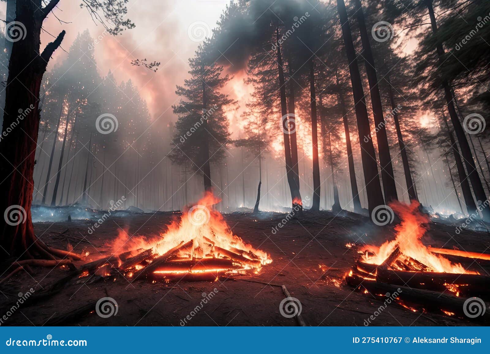 Intense Flames from a Massive Forest Fire, Generative Ai. Flames Light ...
