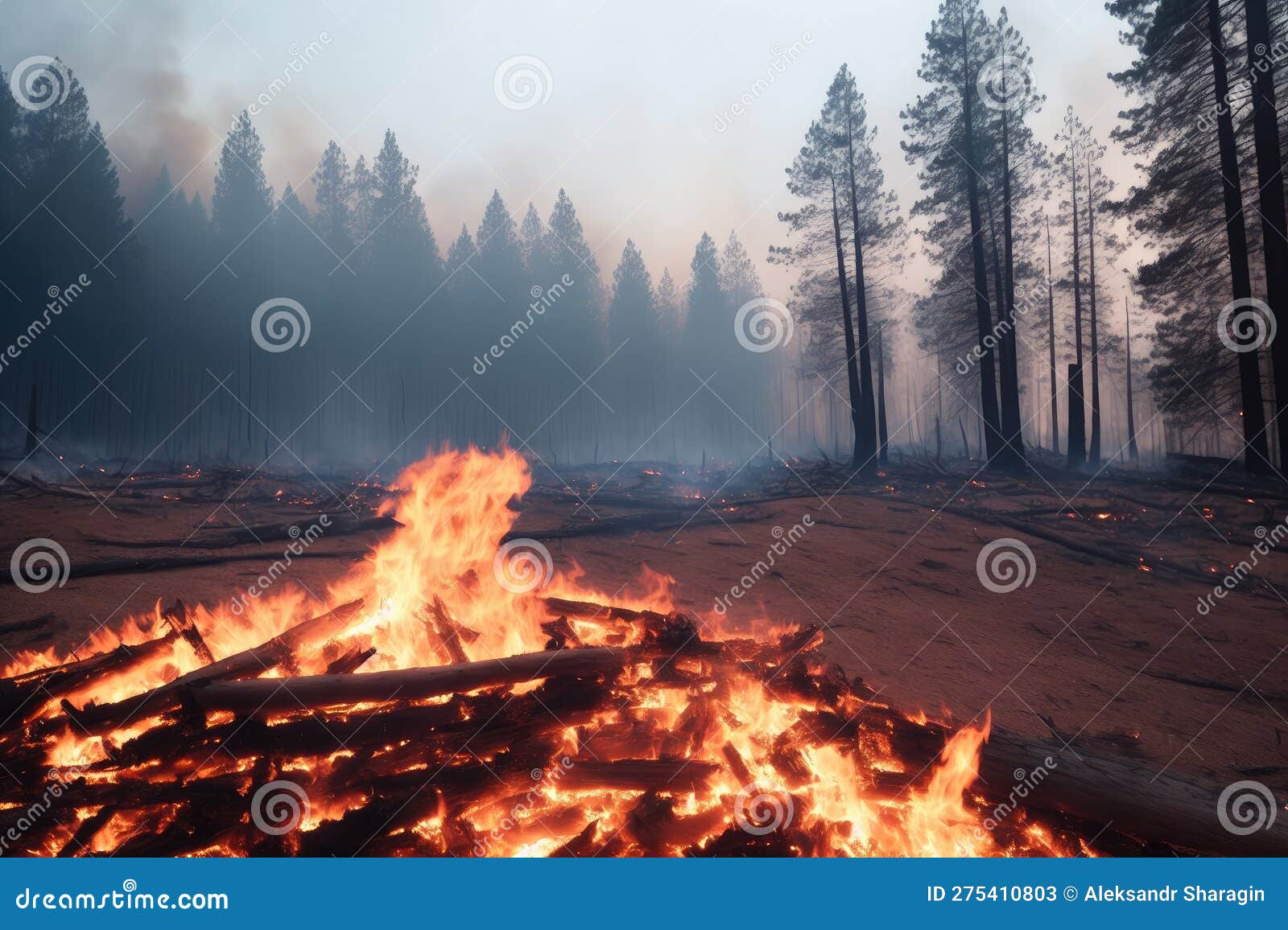 Intense Flames from a Massive Forest Fire, Generative Ai. Flames Light ...