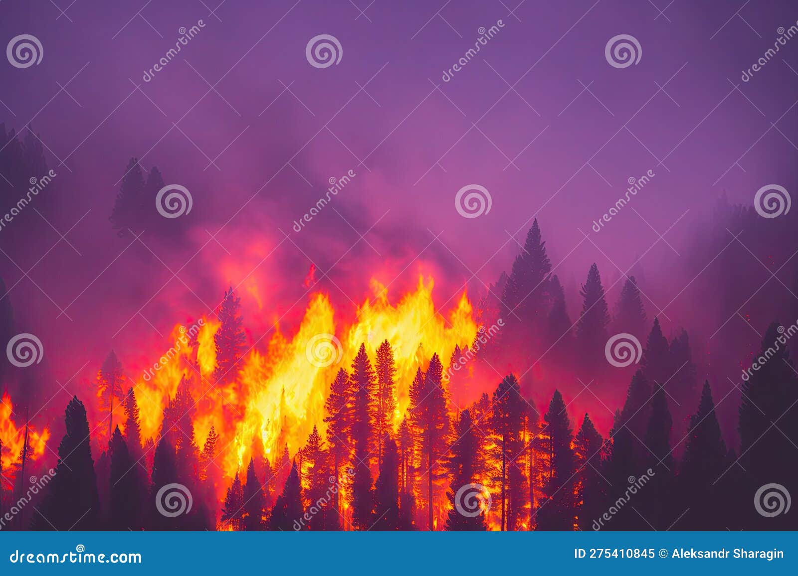 Intense Flames from a Massive Forest Fire, Generative Ai. Flames Light ...