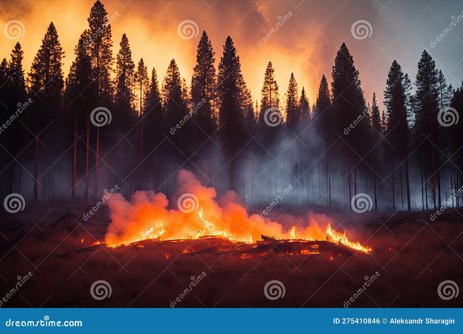 Intense Flames from a Massive Forest Fire, Generative Ai. Flames Light ...