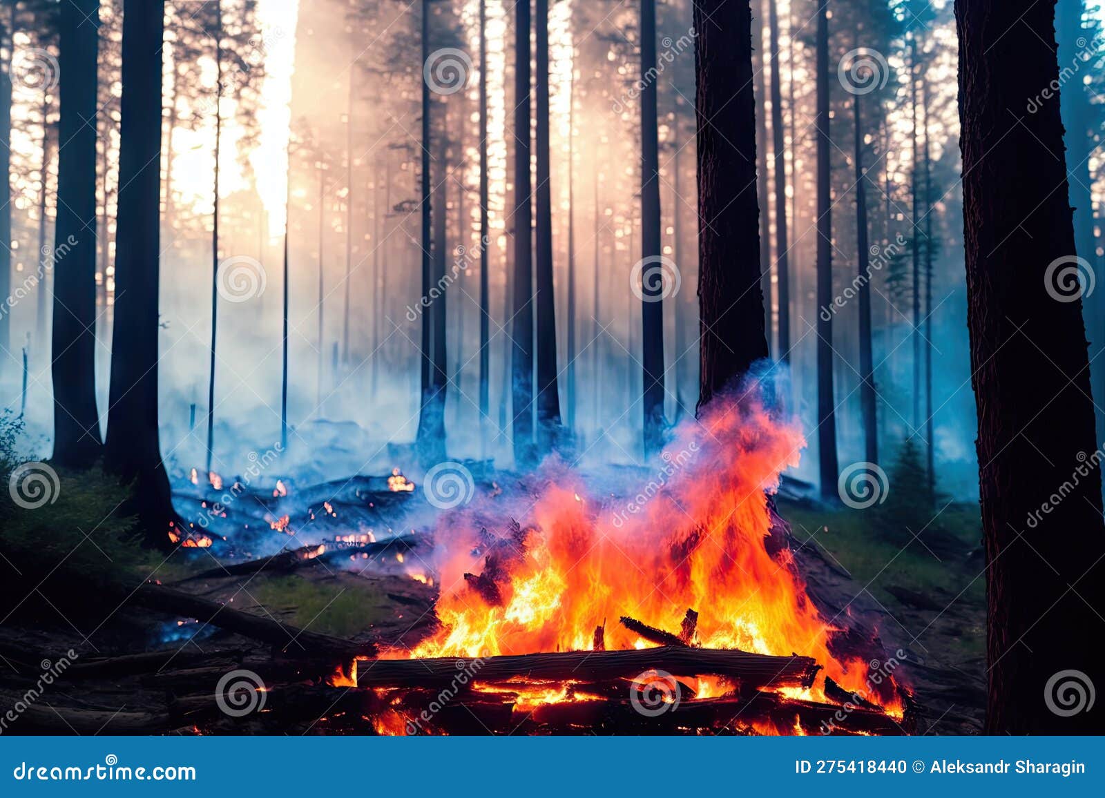 Intense Flames from a Massive Forest Fire, Generative Ai. Flames Light ...
