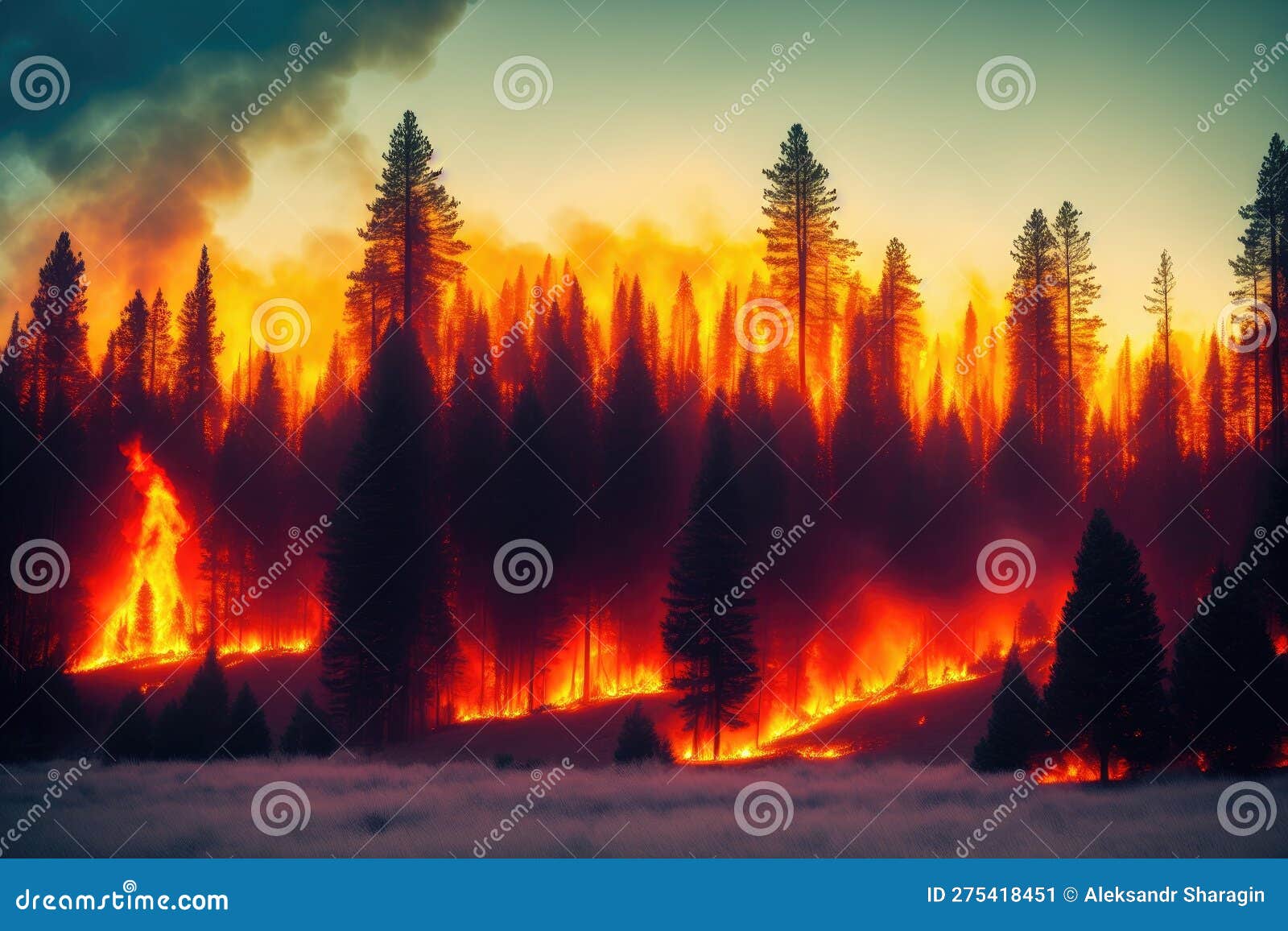 Intense Flames from a Massive Forest Fire, Generative Ai. Flames Light ...