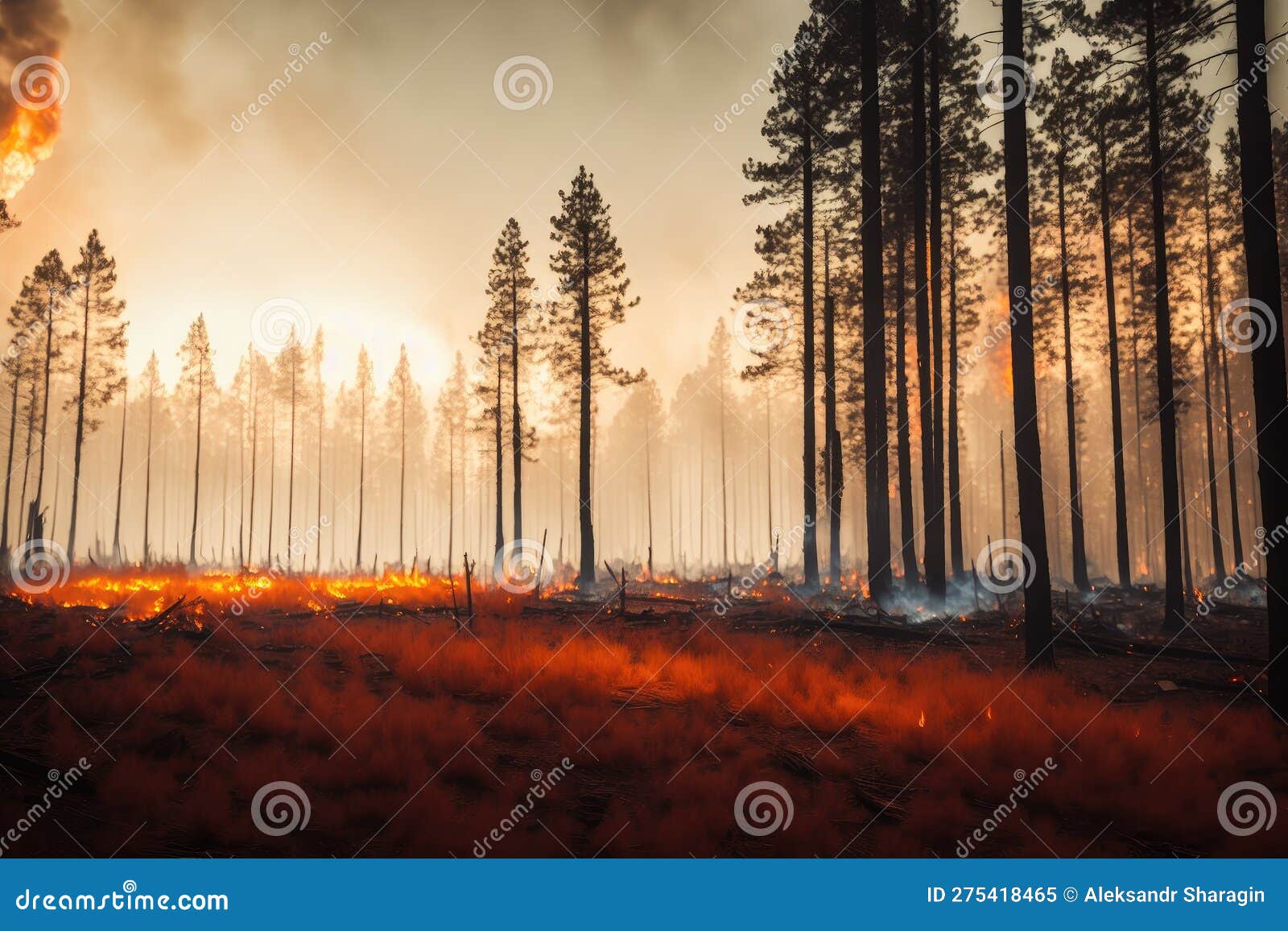 Intense Flames from a Massive Forest Fire, Generative Ai. Flames Light ...