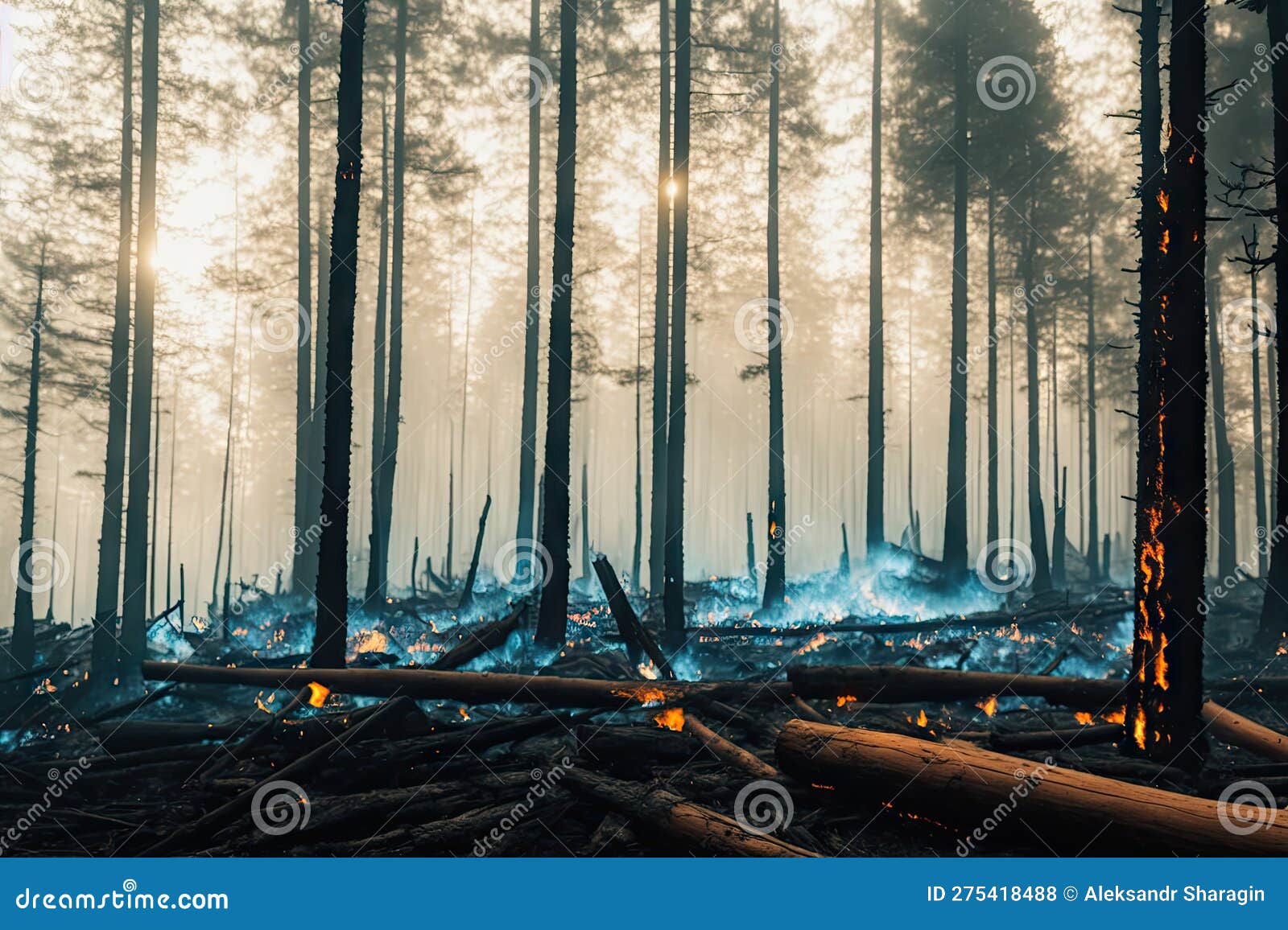 Intense Flames from a Massive Forest Fire, Generative Ai. Flames Light ...