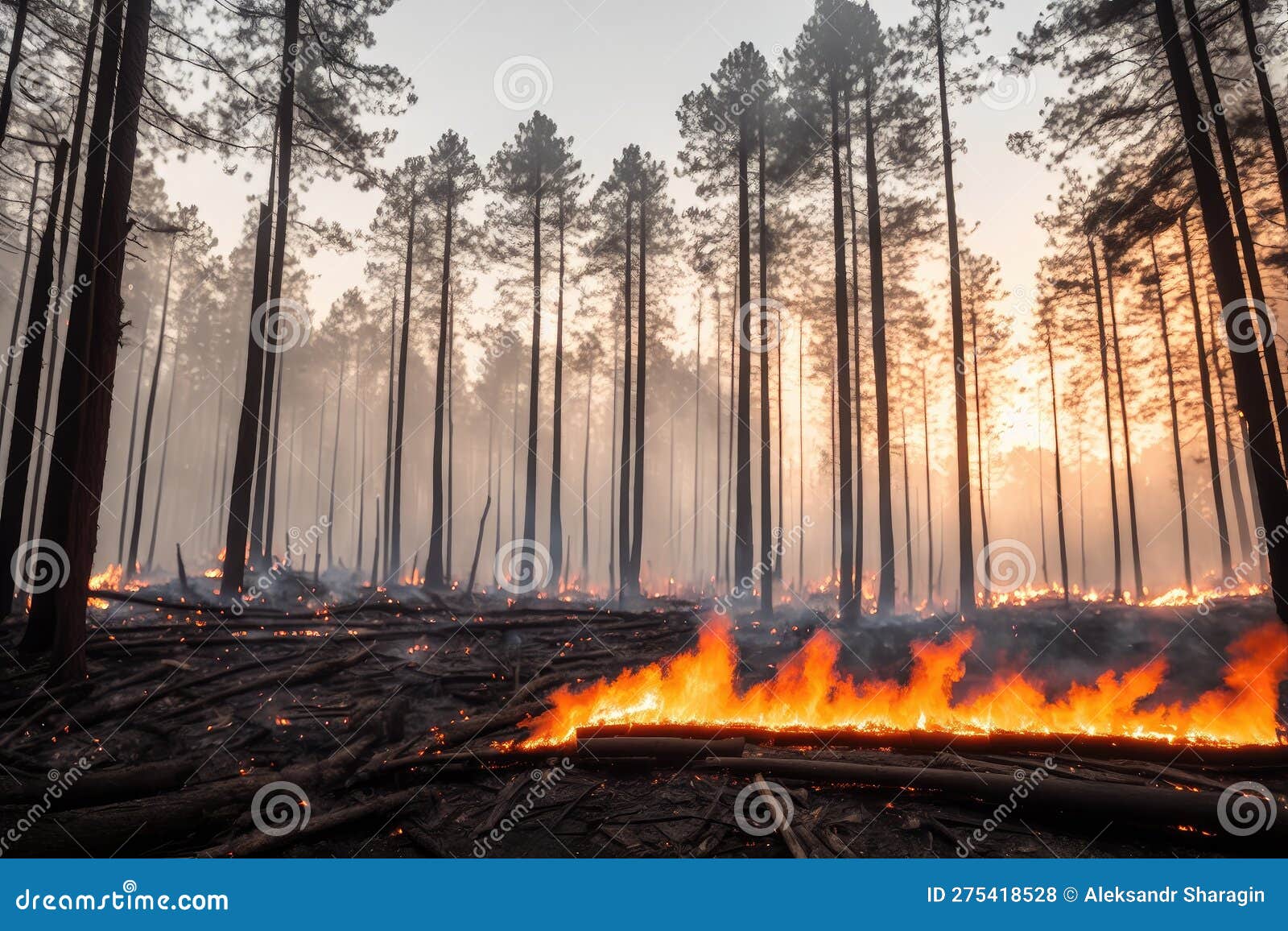 Intense Flames from a Massive Forest Fire, Generative Ai. Flames Light ...
