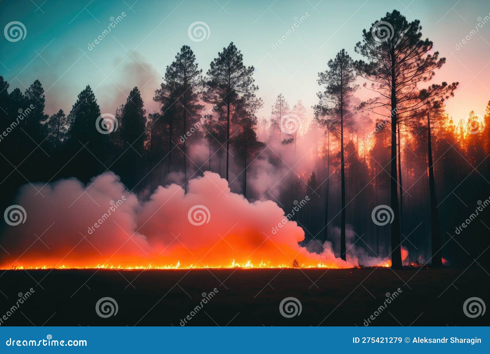 Intense Flames from a Massive Forest Fire, Generative Ai. Flames Light ...