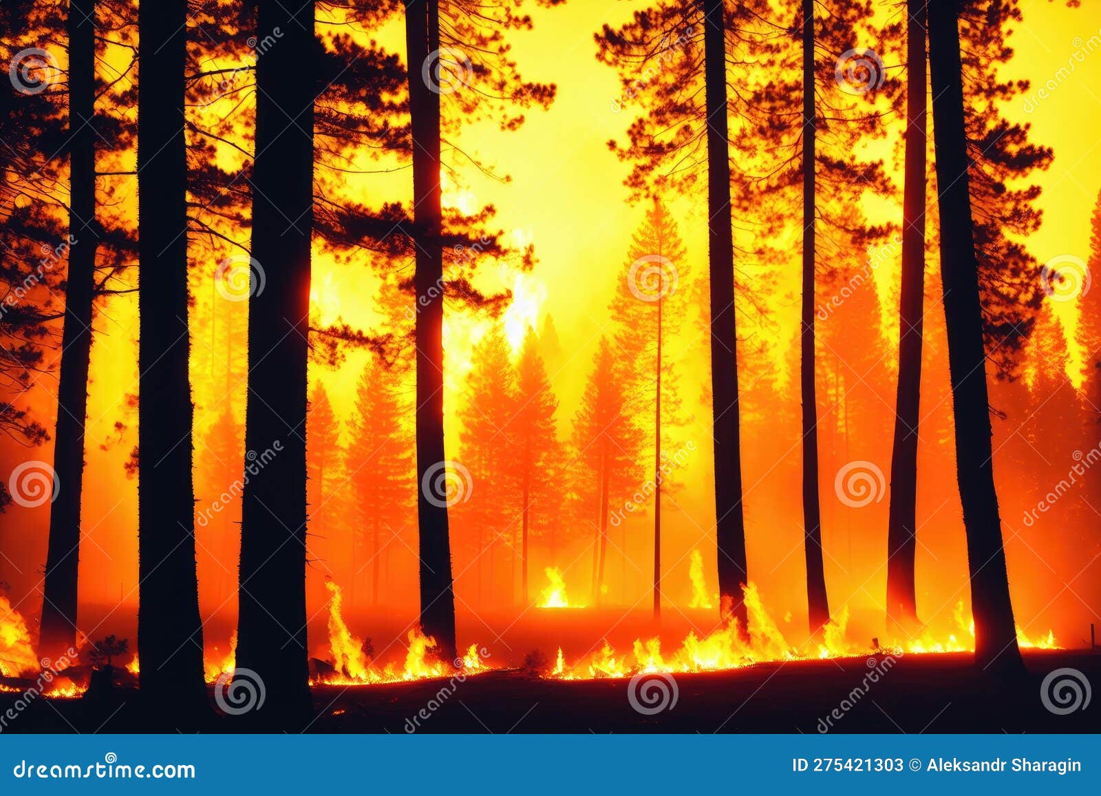 Intense Flames from a Massive Forest Fire, Generative Ai. Flames Light ...