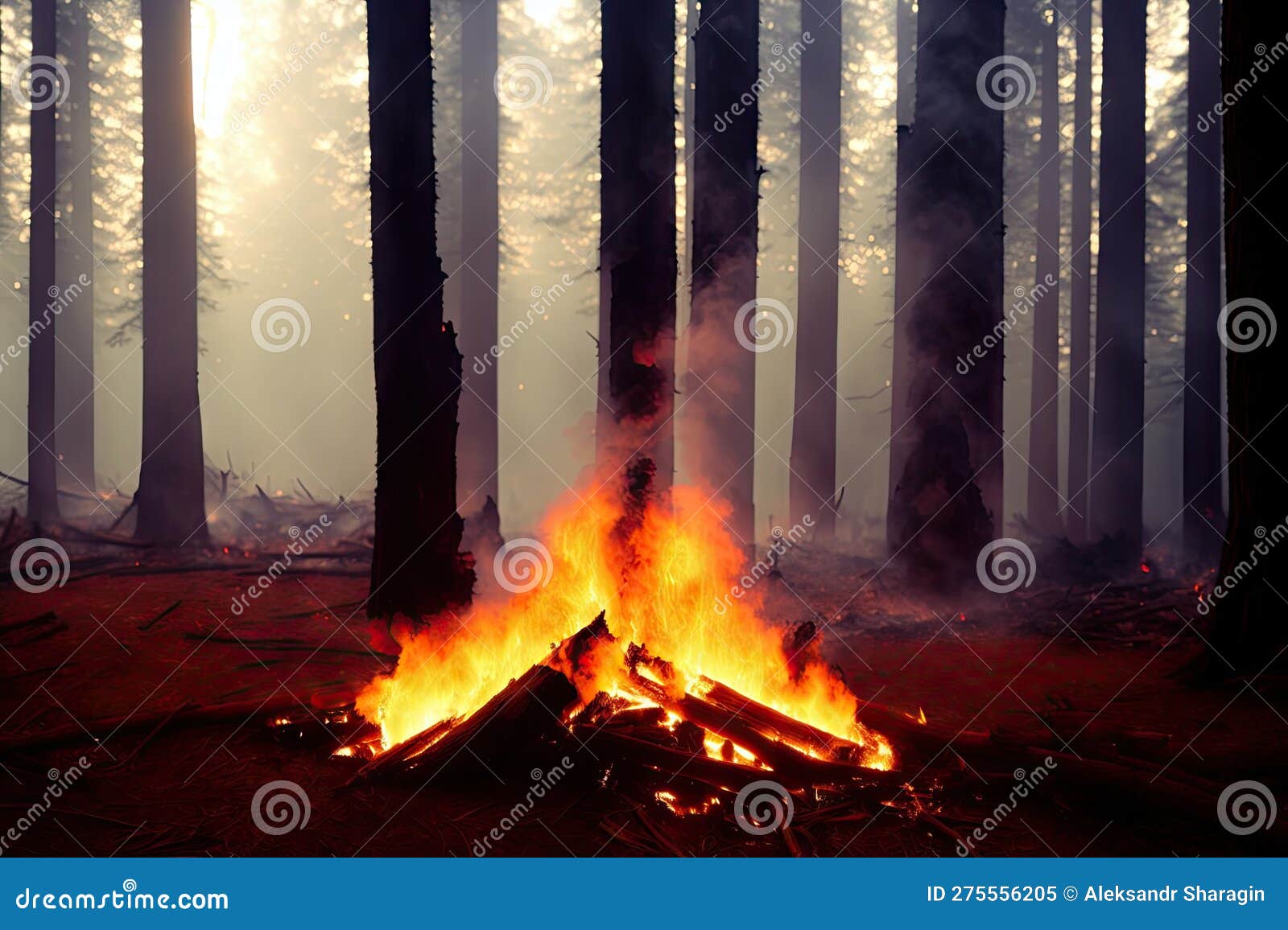 Intense Flames from a Massive Forest Fire, Generative Ai. Flames Light ...