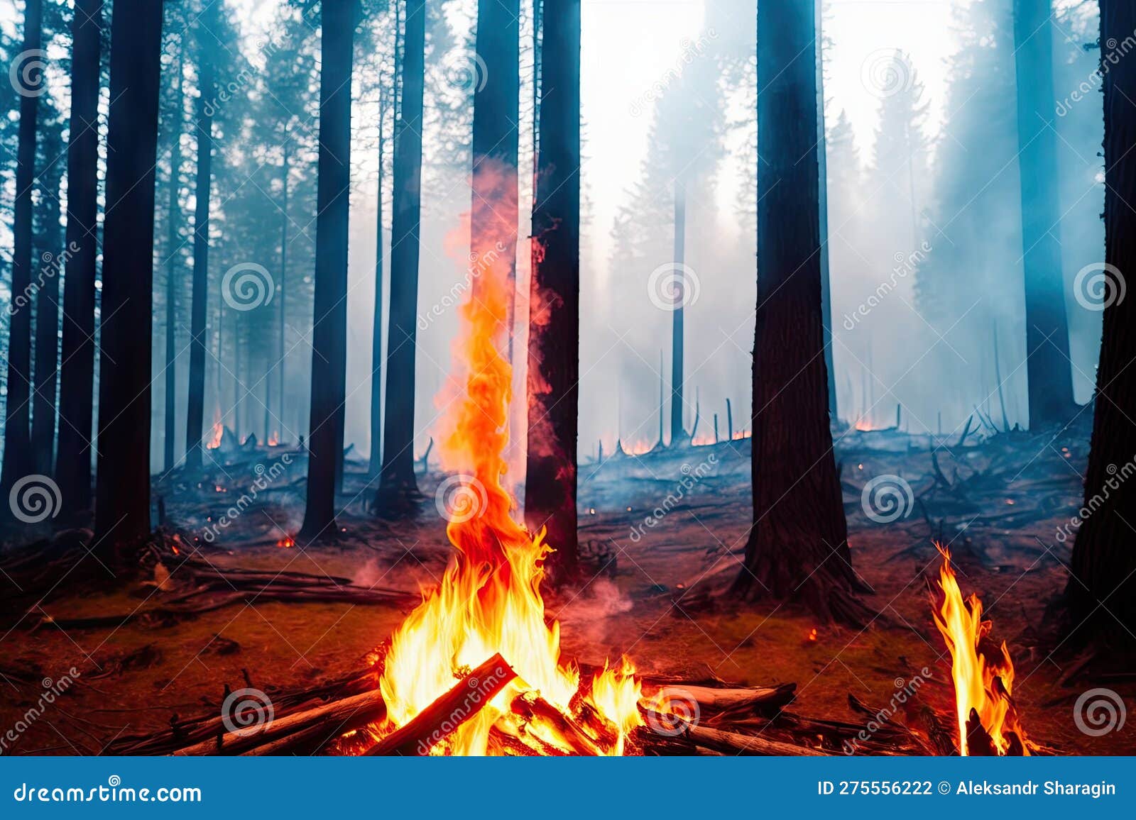 Intense Flames from a Massive Forest Fire, Generative Ai. Flames Light ...