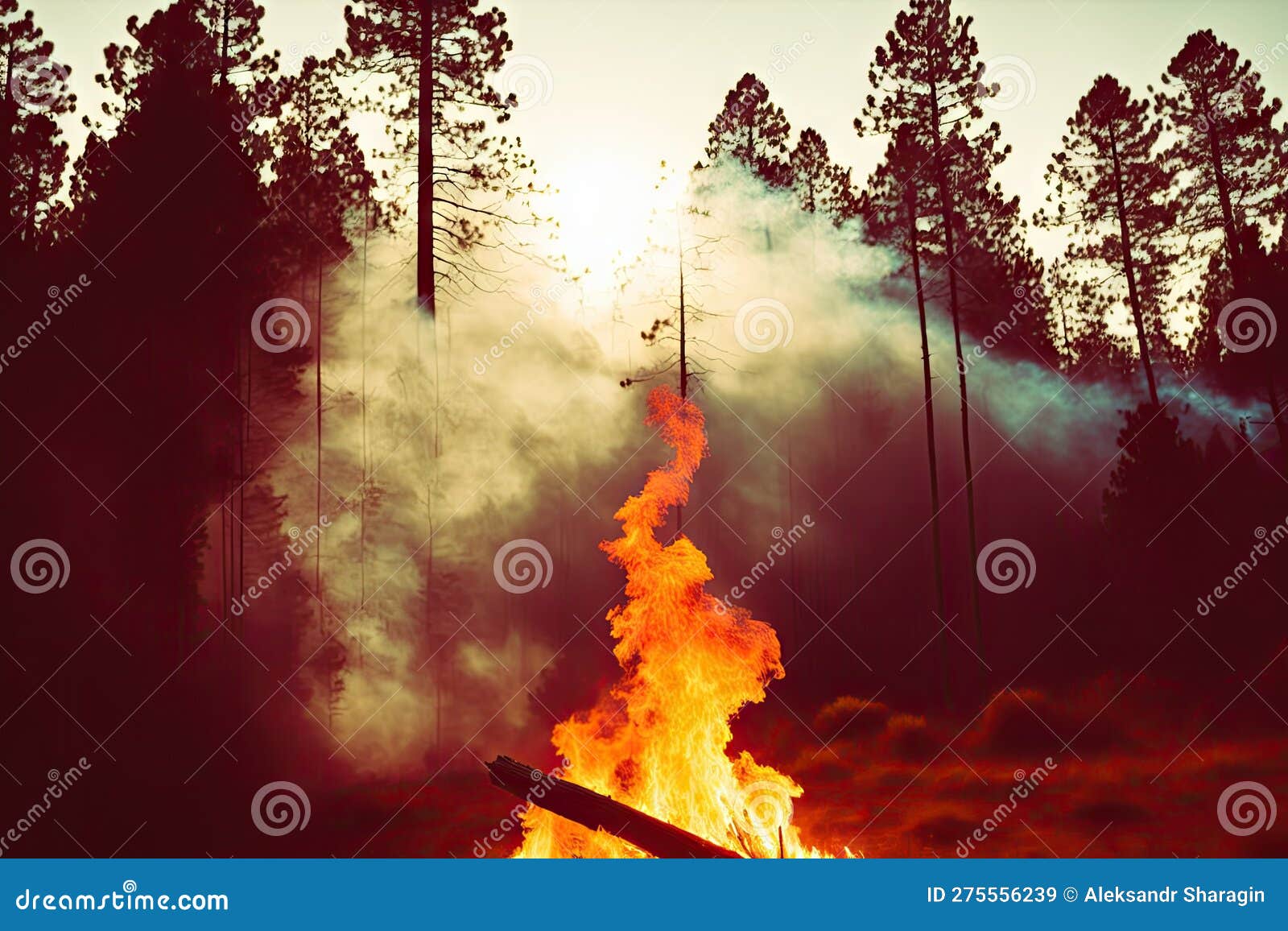 Intense Flames from a Massive Forest Fire, Generative Ai. Flames Light ...