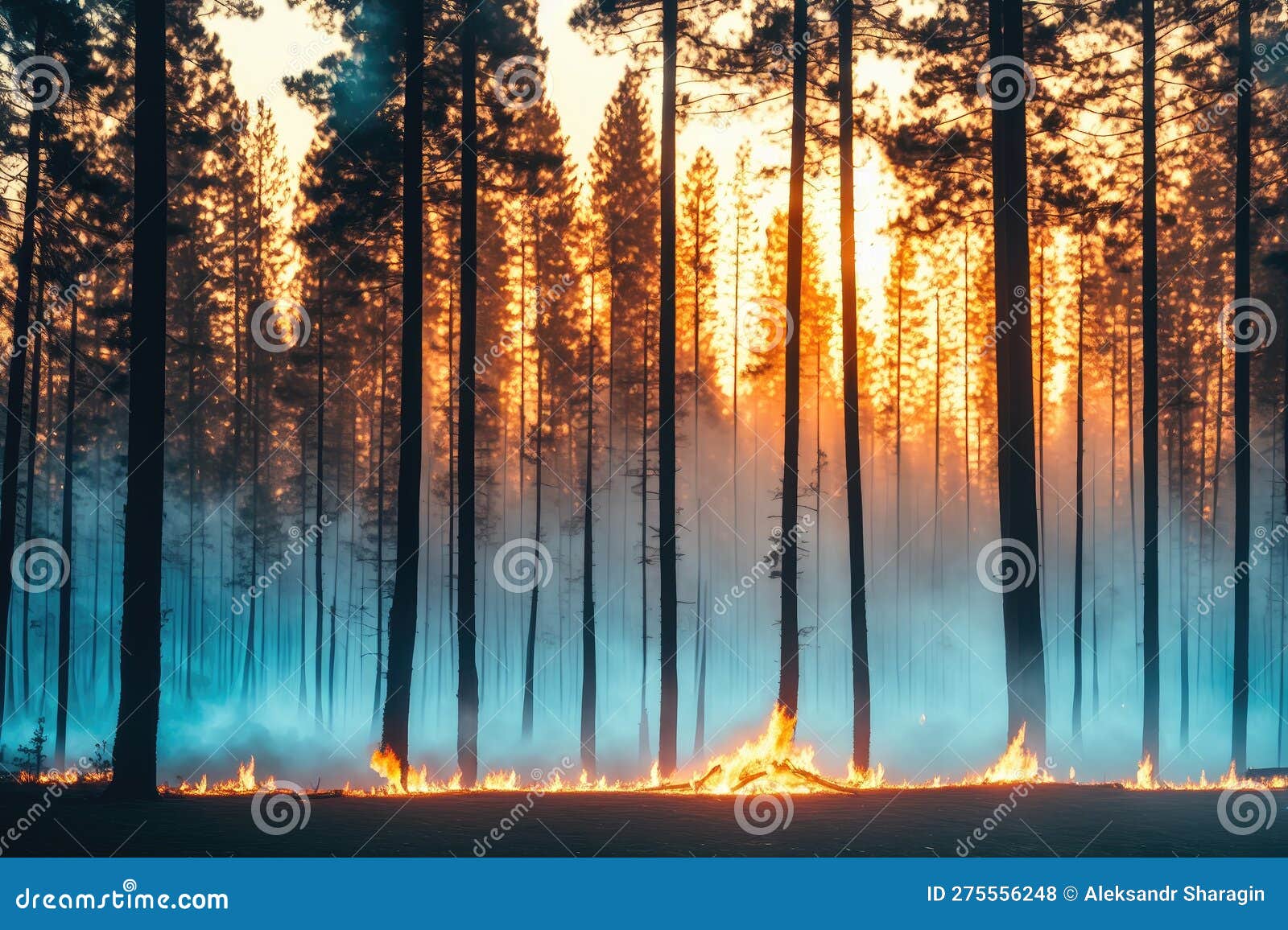 Intense Flames from a Massive Forest Fire, Generative Ai. Flames Light ...