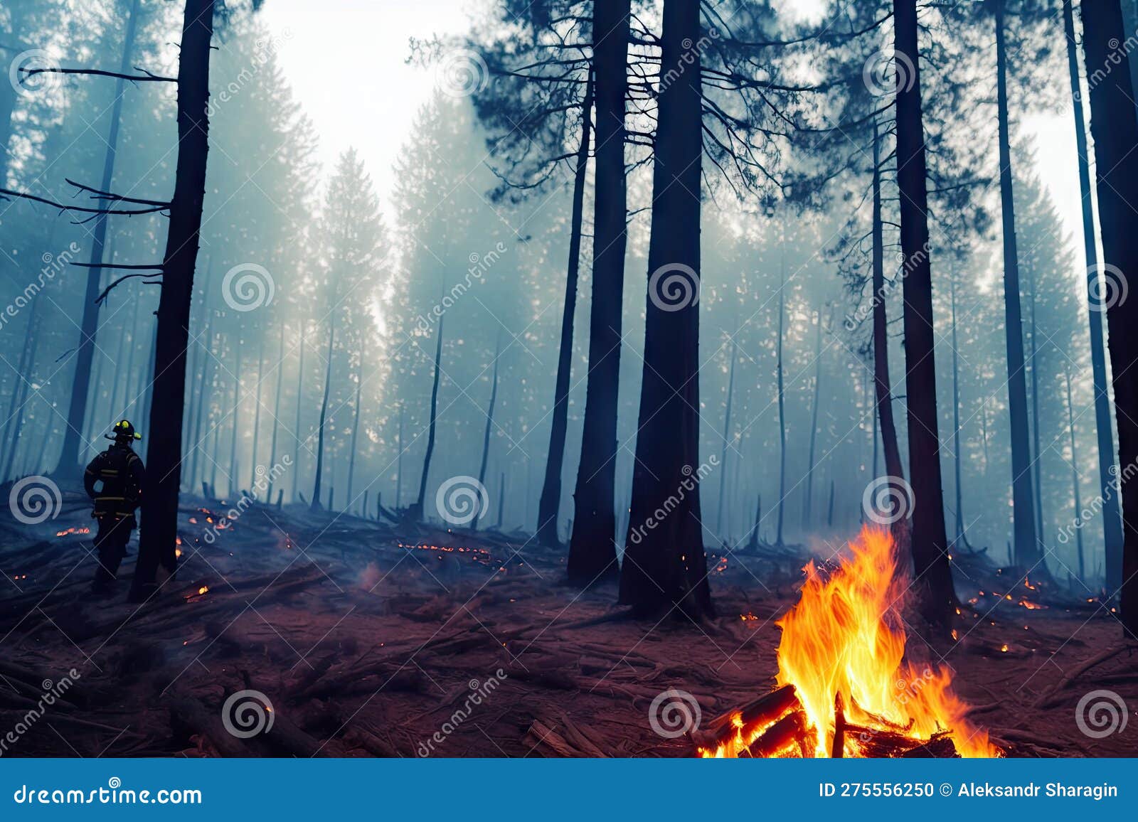 Intense Flames from a Massive Forest Fire, Generative Ai. Flames Light ...