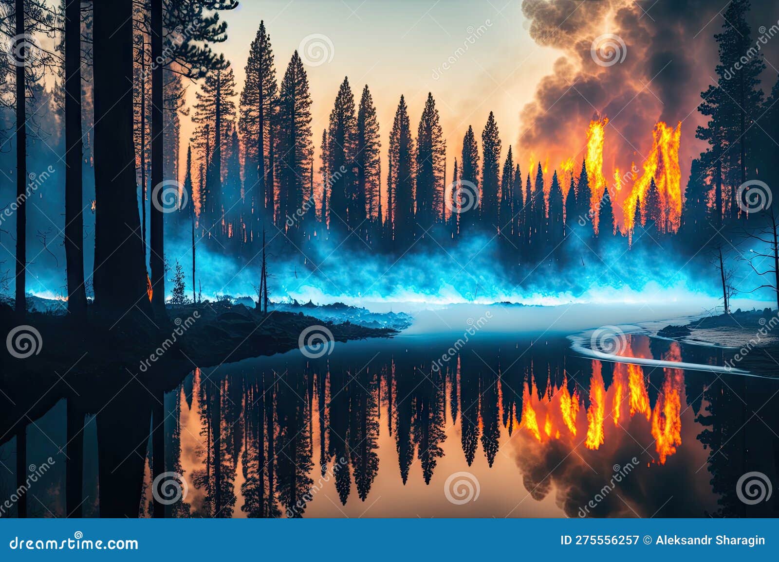 Intense Flames from a Massive Forest Fire, Generative Ai. Flames Light ...