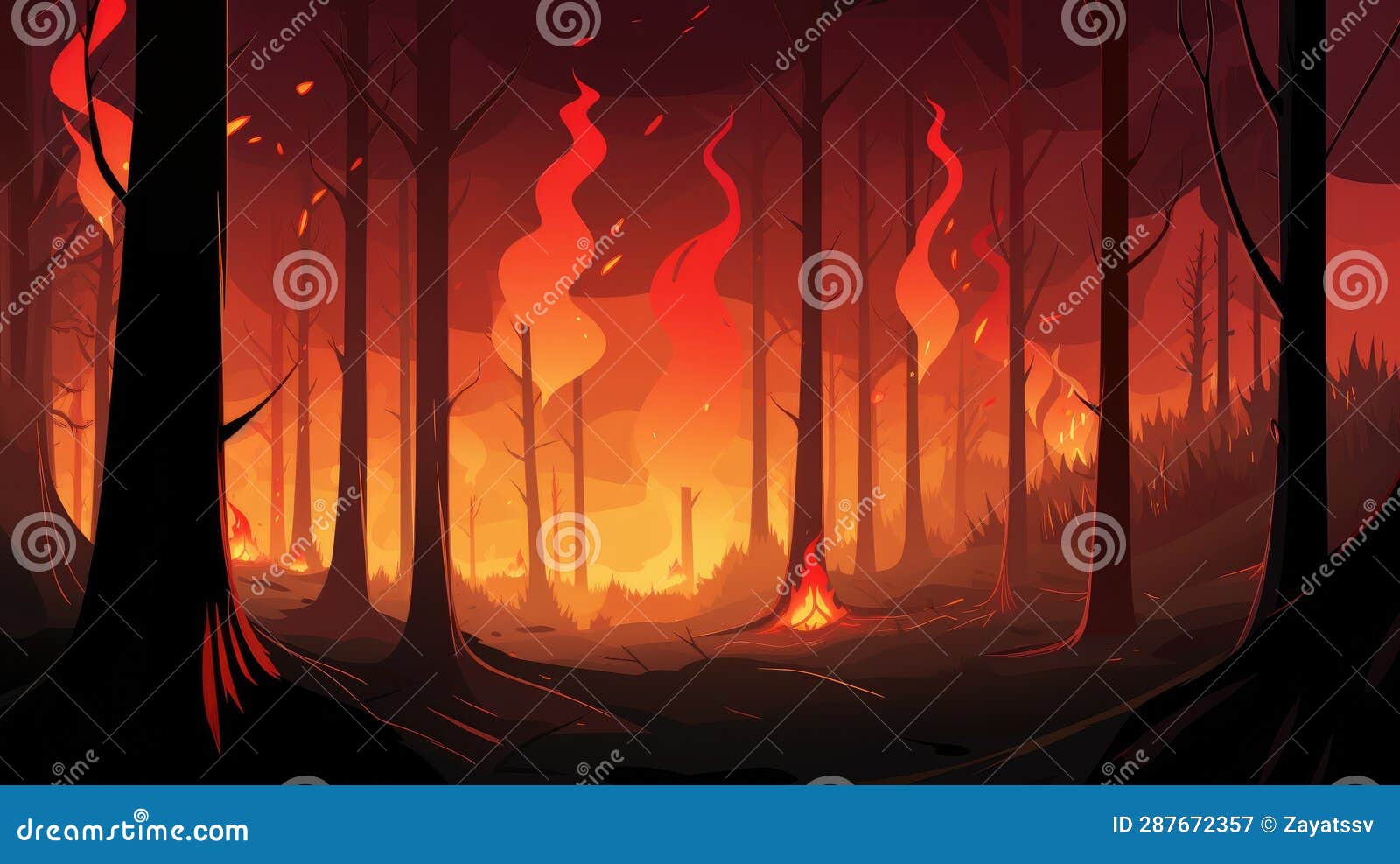Intense Flames from a Massive Forest Fire. Flames Light Up the Night As ...