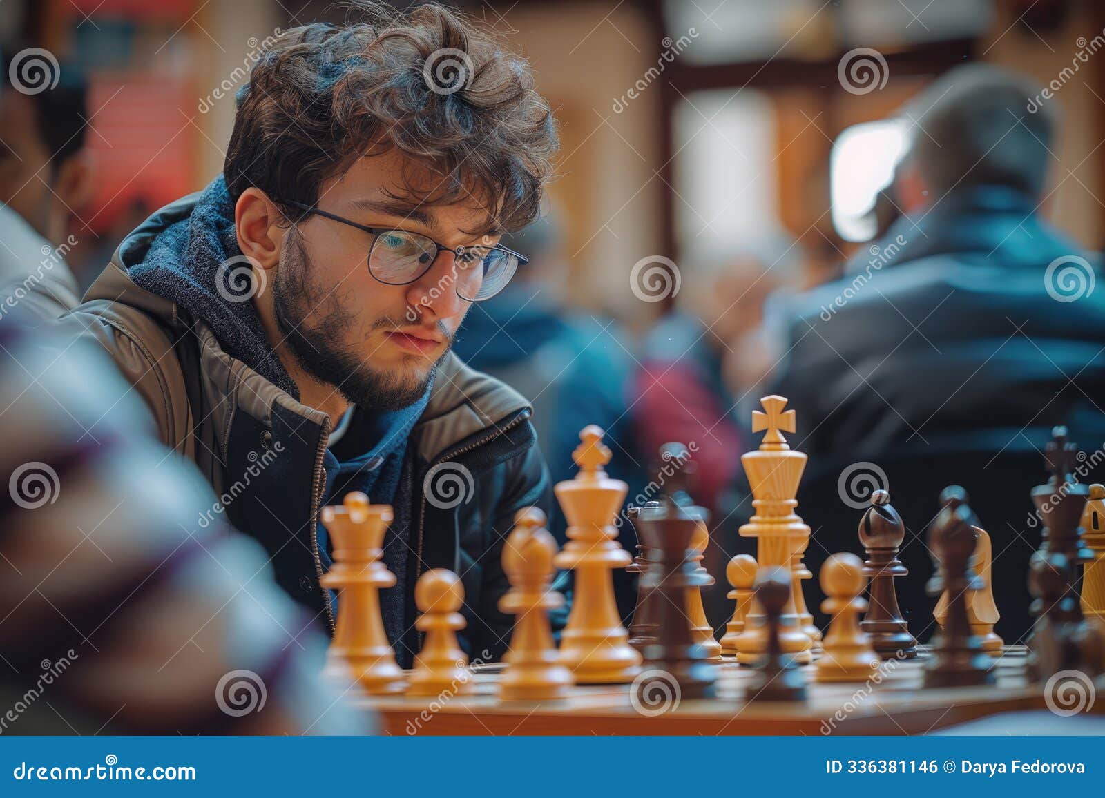 Intense Focus on Chess Strategy, Player Staring at Board, Competitive ...
