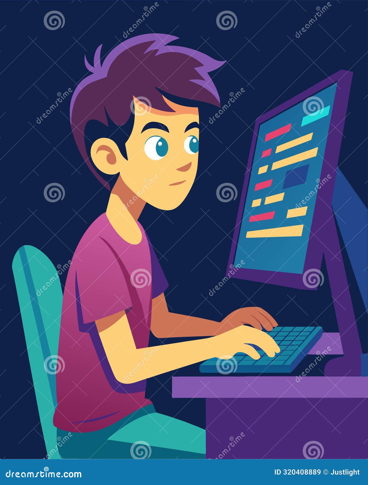 With Intense Focus a Teenage Boy Adjusts His Code and Runs it through a ...