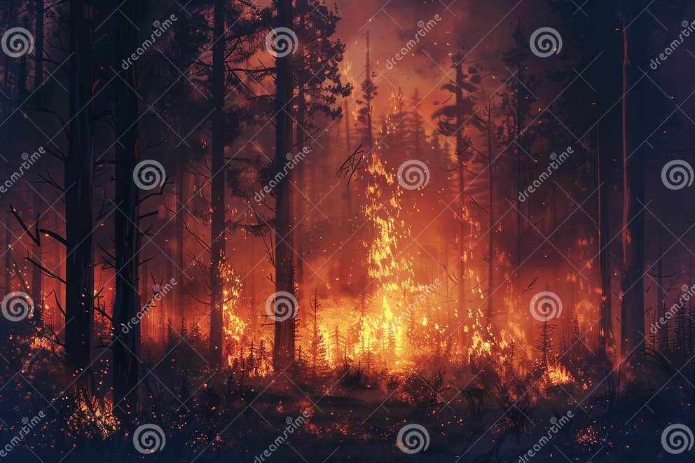 Intense Forest Fire at Twilight Stock Photo - Image of firefighting ...