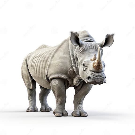 Intense Gaze: 3d Render of Rhino on White Background Stock Illustration ...