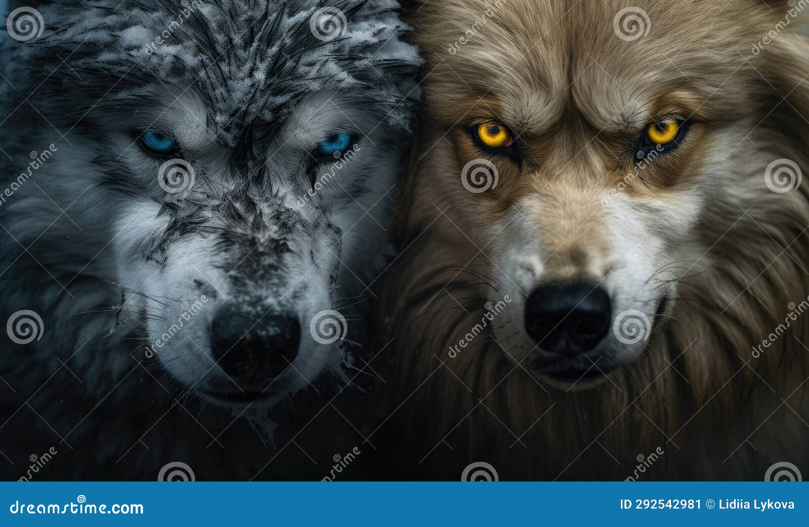Intense Gazes of Two Wolves Showcasing Their Power Stock Image - Image ...