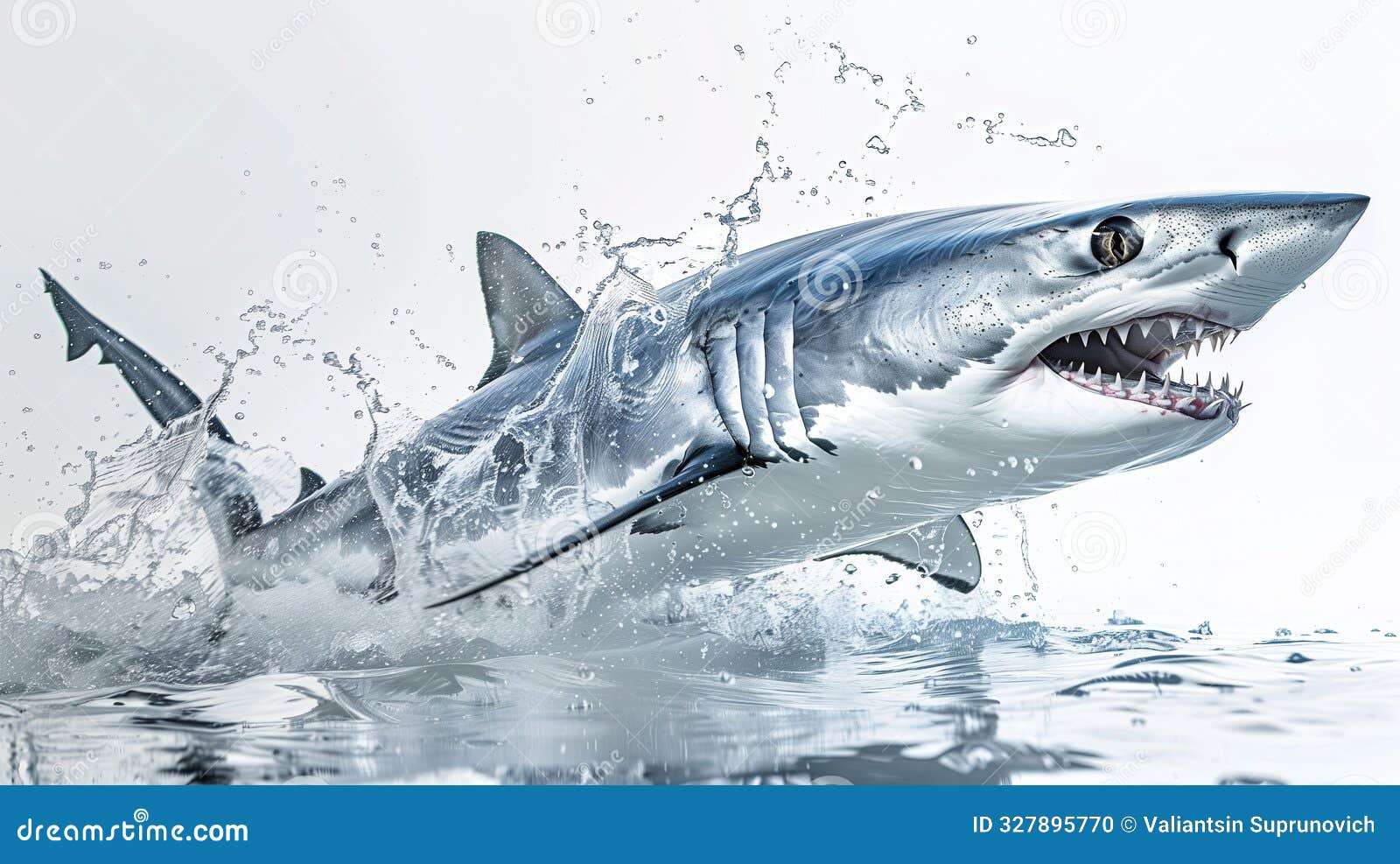 An Intense Graph of a Mako Shark Attacking, Teeth Bared and Eyes ...
