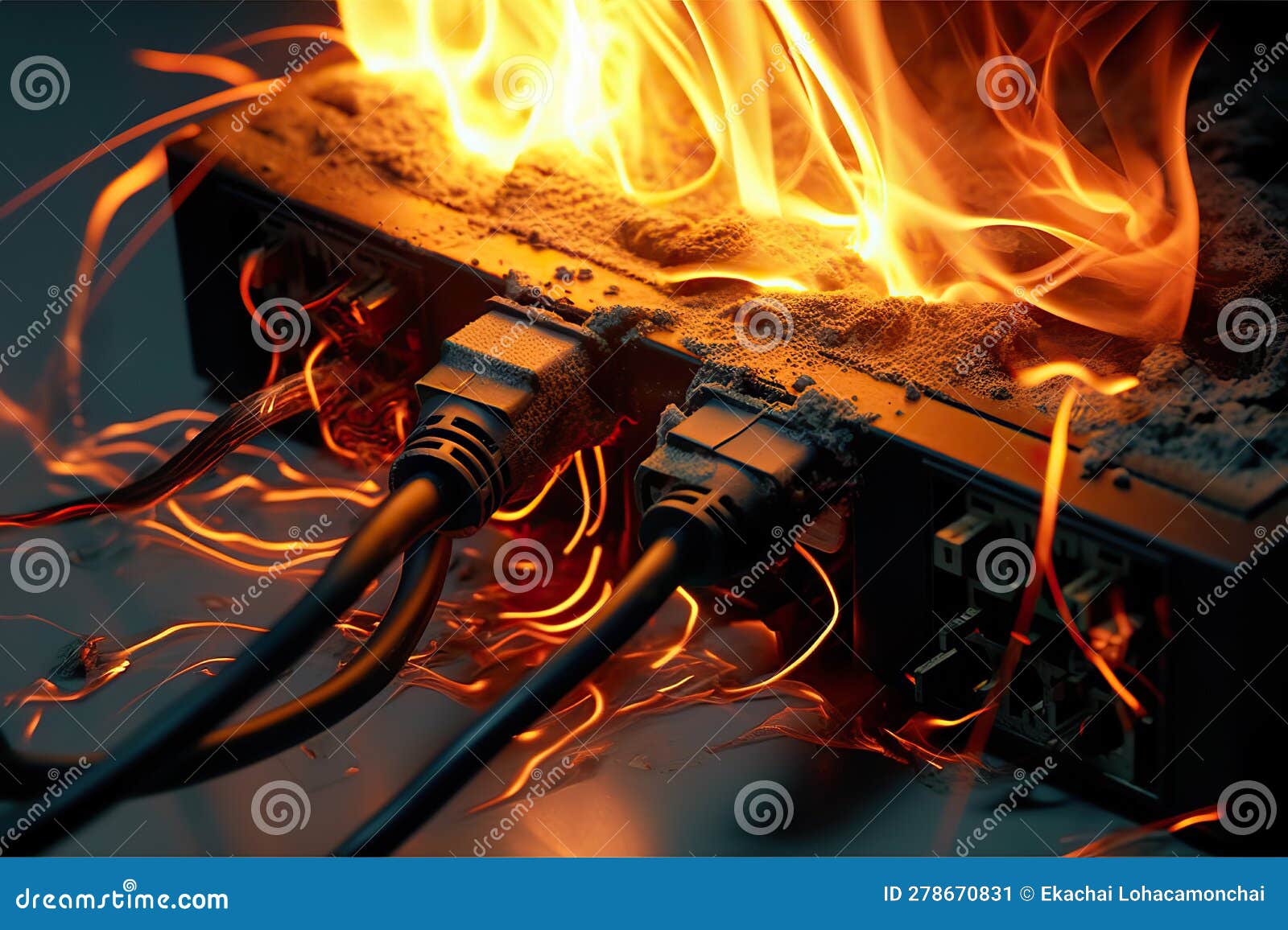 Intense Image of Burning Computer Power Cables, Representing Technology ...