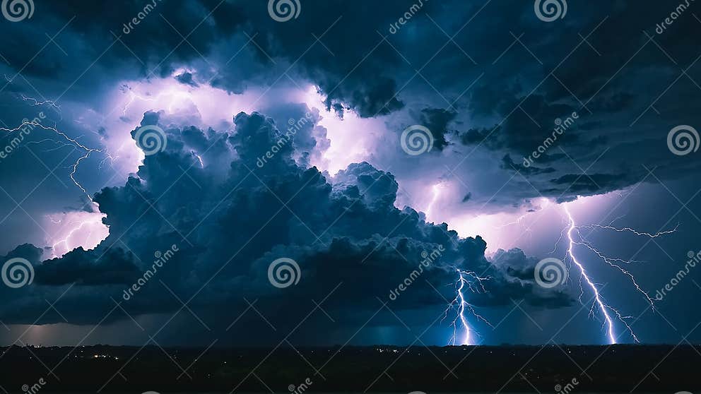 Intense Lightning Strikes Amid Dark Thunder Clouds. Captivating Stormy ...