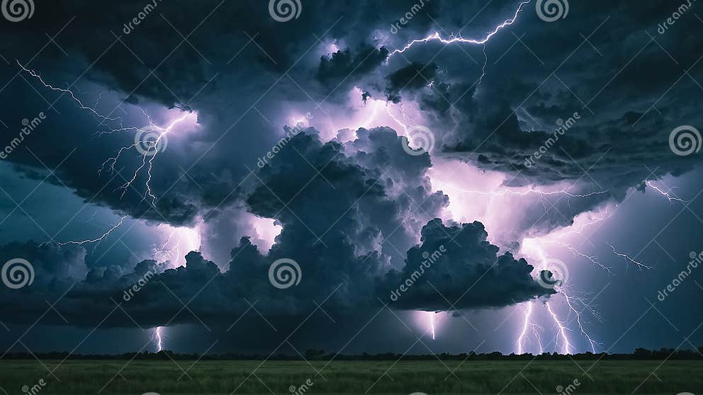 Intense Lightning Strikes Amid Dark Thunder Clouds. Captivating Stormy ...