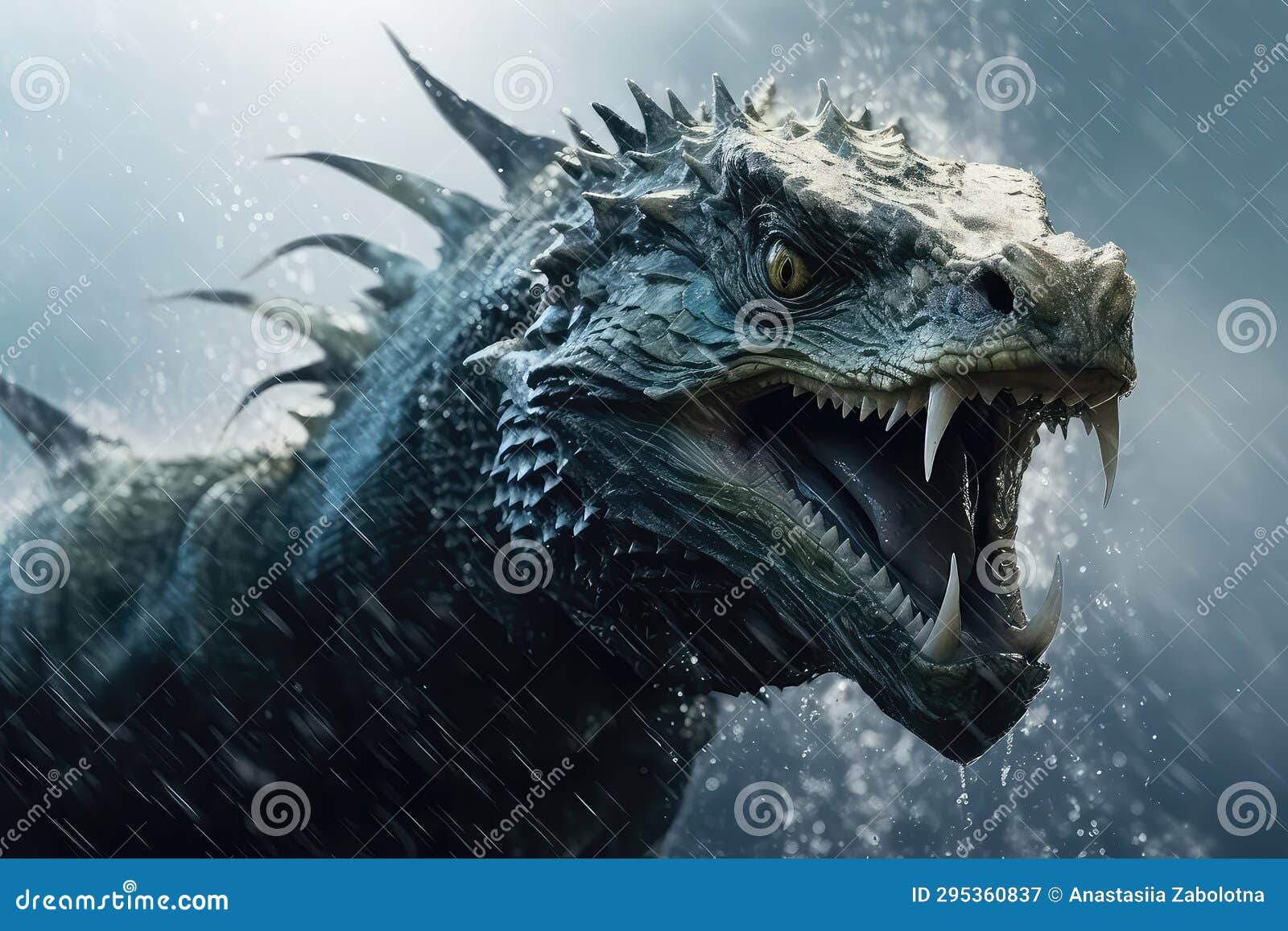 Intense Lizard Monster in Violent Ocean Storm Stock Illustration ...