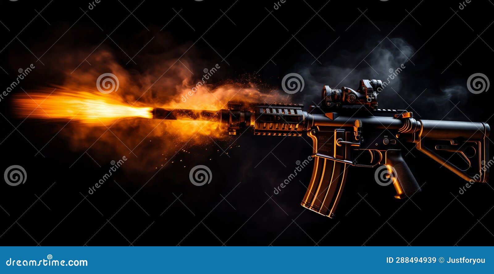 Intense Muzzle Flash from Rifle Firing. Generative Ai Stock ...