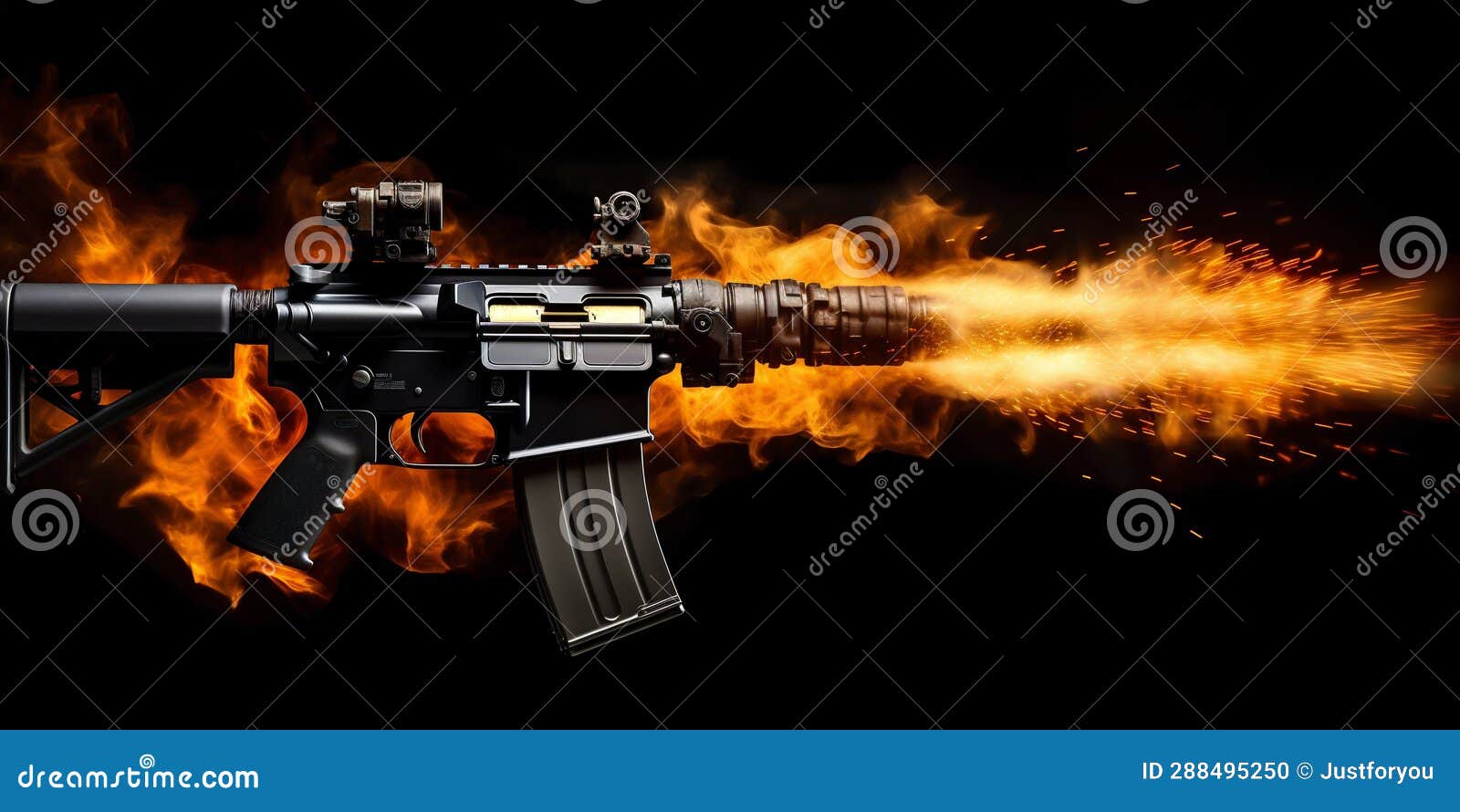 Intense Muzzle Flash from Rifle Firing. Generative Ai Stock ...