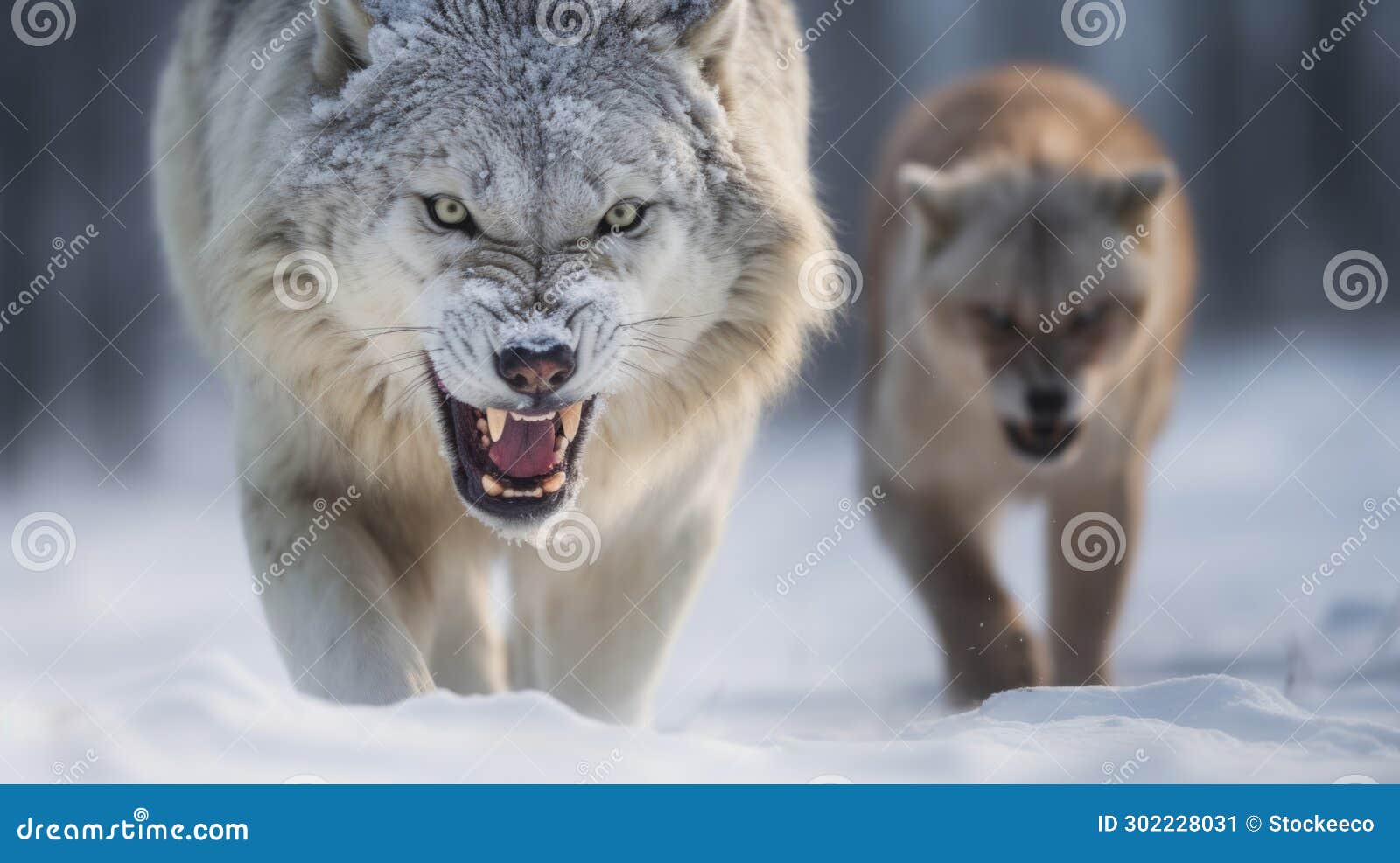 Intense Narrative: Two Wolves Fighting in the Snow Stock Illustration ...