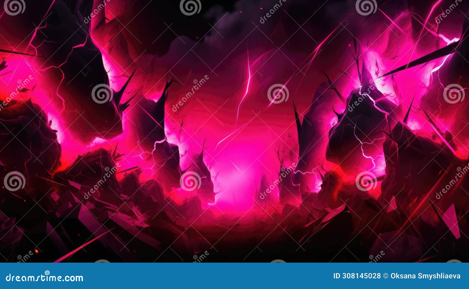 Intense Pink Lightning Storm in Abstract Black Landscape Stock ...