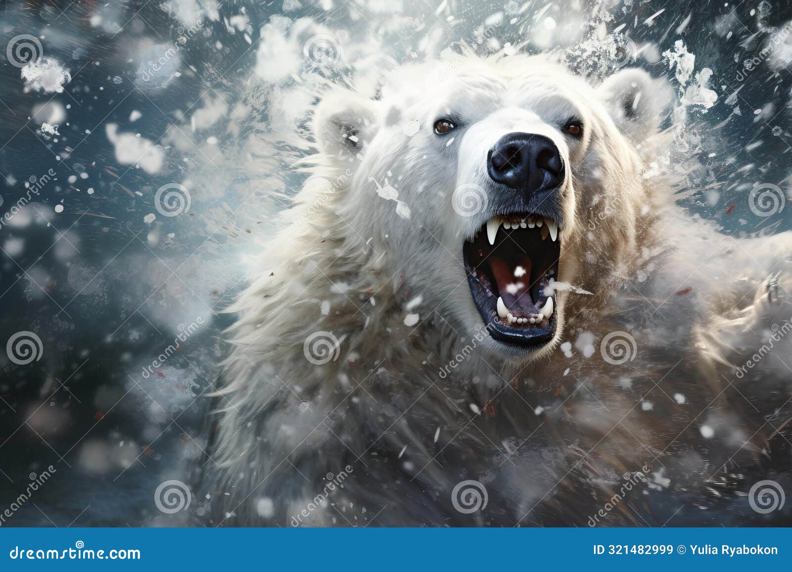 Intense Polar Bear Roar with Splashing Water Stock Image - Image of ...