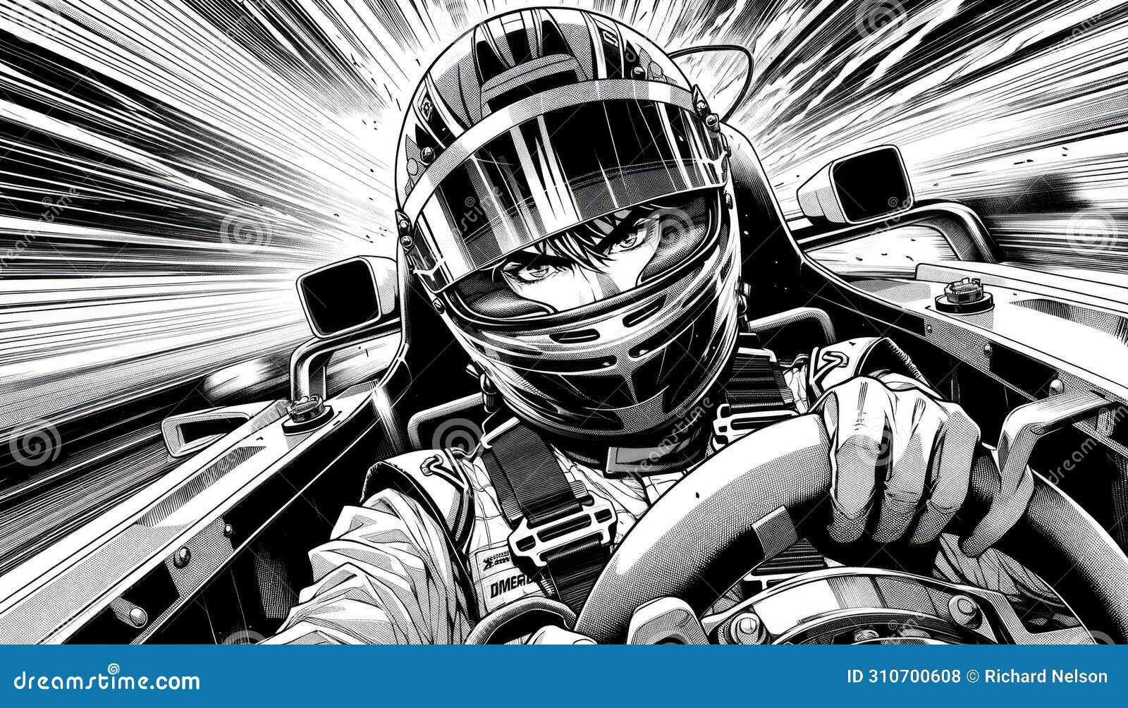 Intense Racing Driver in High-performance Race Car at High Speed Stock ...