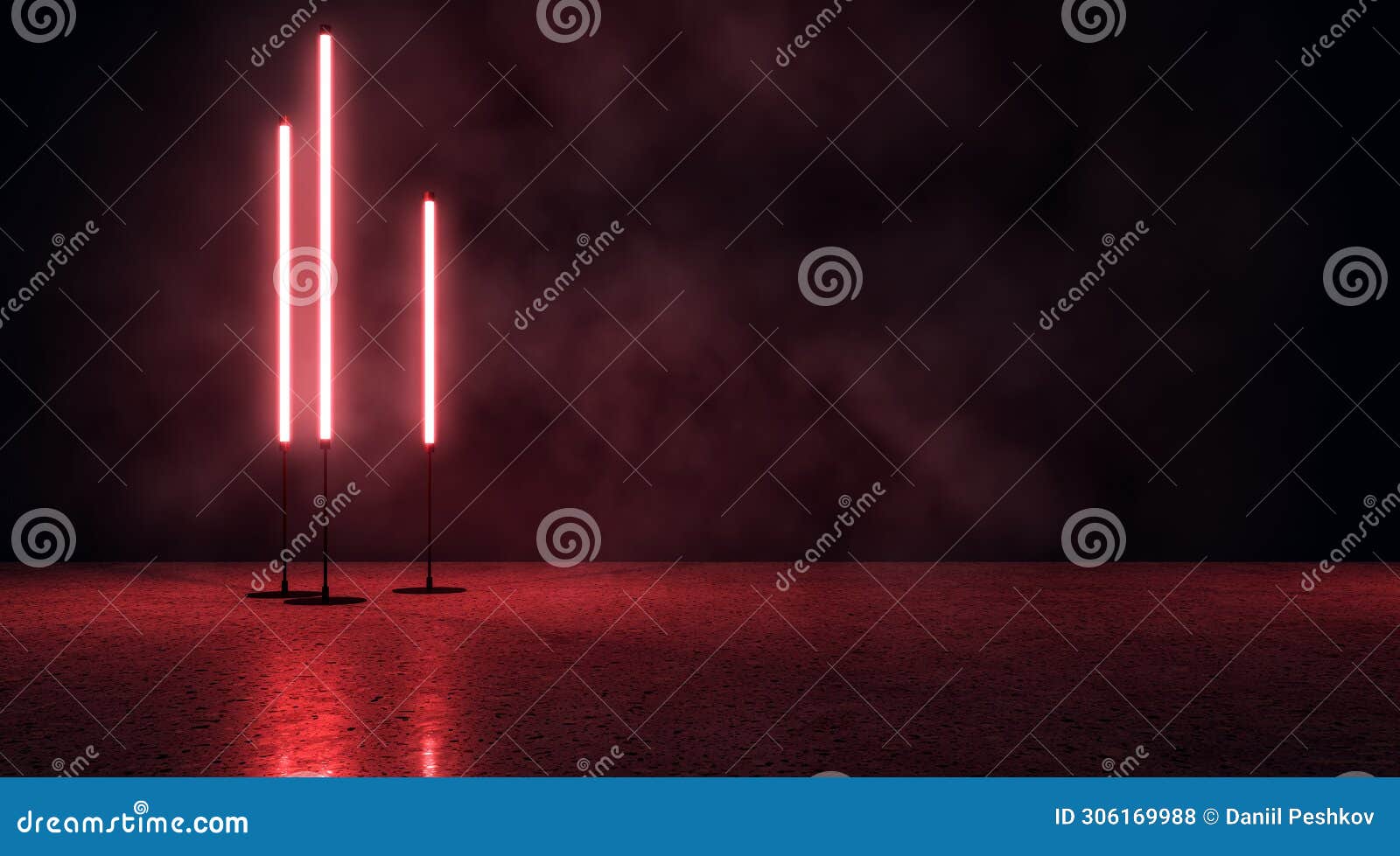 Intense Red Neon Lights in a Dark Atmospheric Setting with Reflective ...