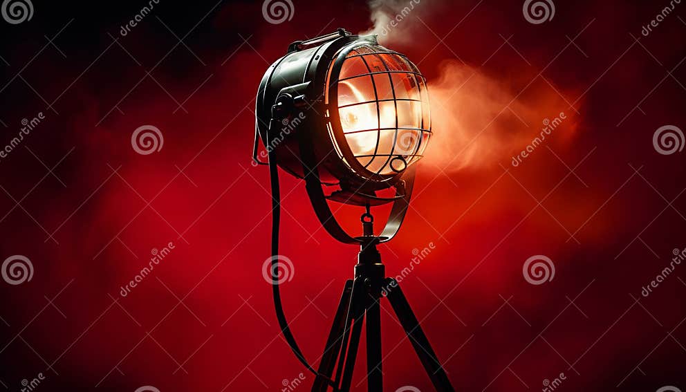 Intense Red Spot Light Casting a Dramatic Glow on the Performer in a ...
