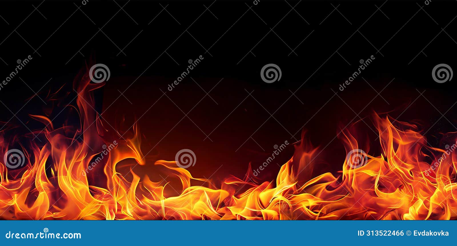 Intense Red and Yellow Fire Flames Create a Seamless Border on a Black ...
