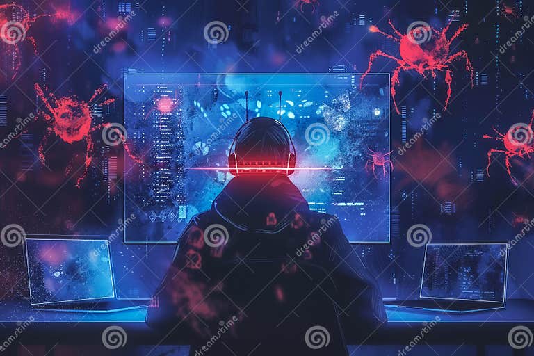 An Intense Visual of a Computer User Facing Off Against a Screen Filled ...