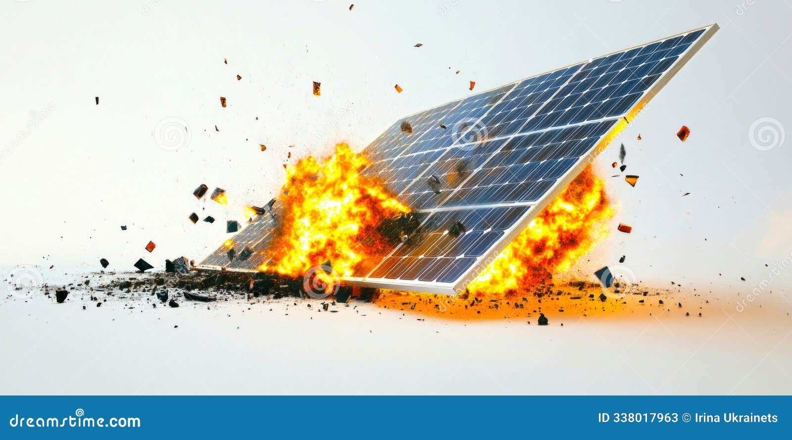 A Dramatic Scene of a Solar Panel Exploding Amidst Fiery Flames and ...