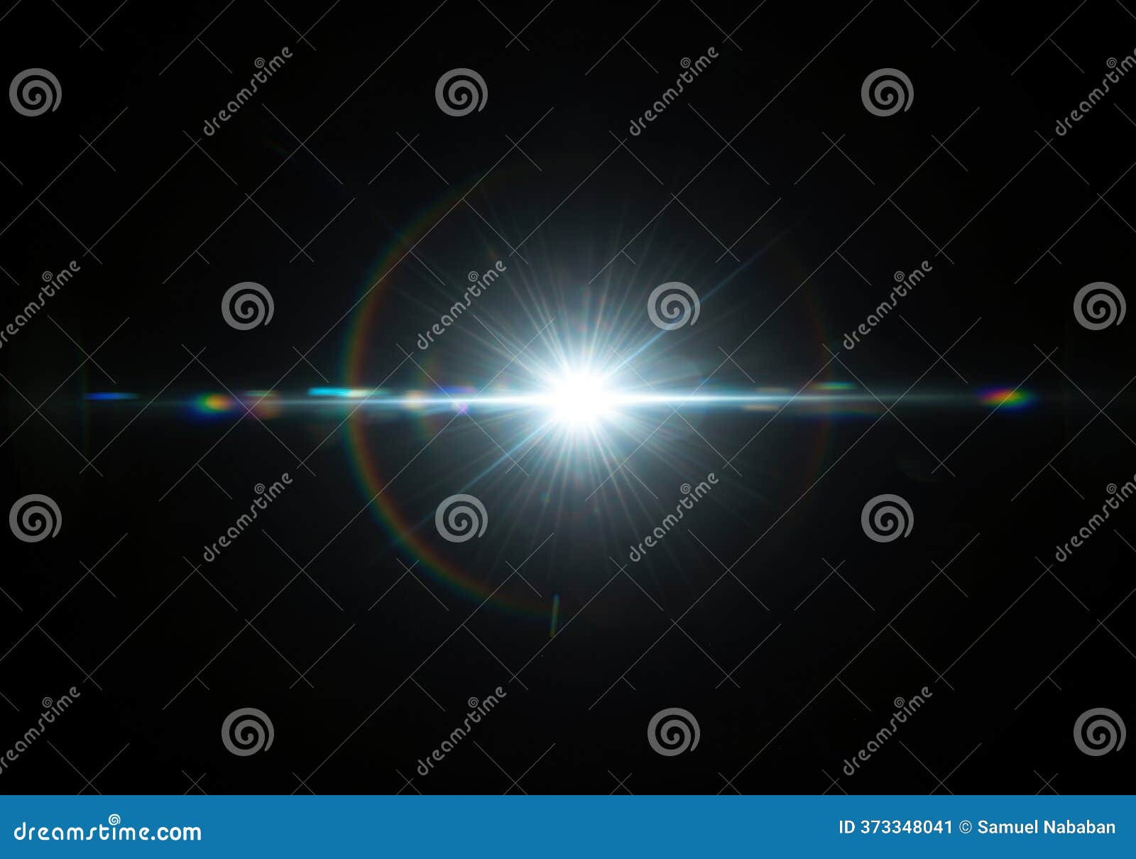 Intense White Lens Flare On Black With Horizontal Streaks And Rainbow ...