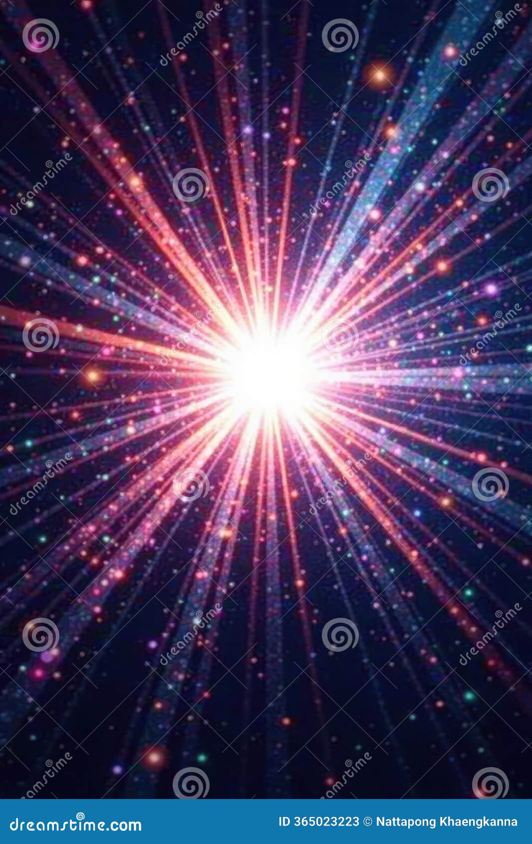 Intense White Lens Flare On Black With Horizontal Streaks And Rainbow ...