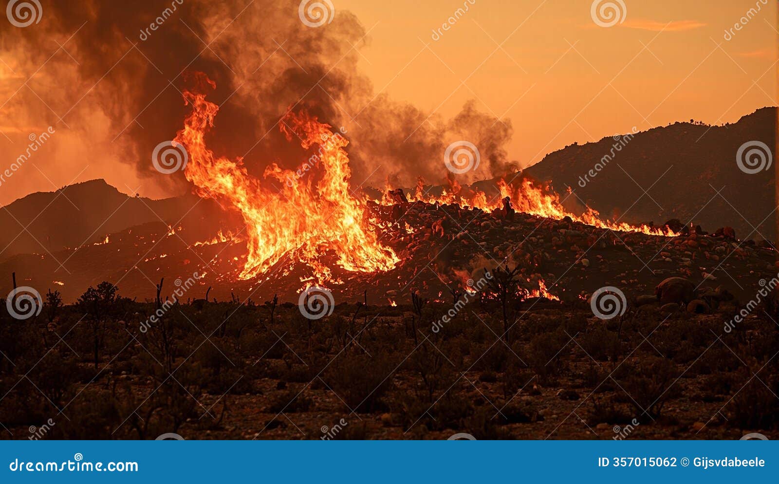 Intense Wildfire in Arid Iranian Mountains at Sunset Stock Illustration ...