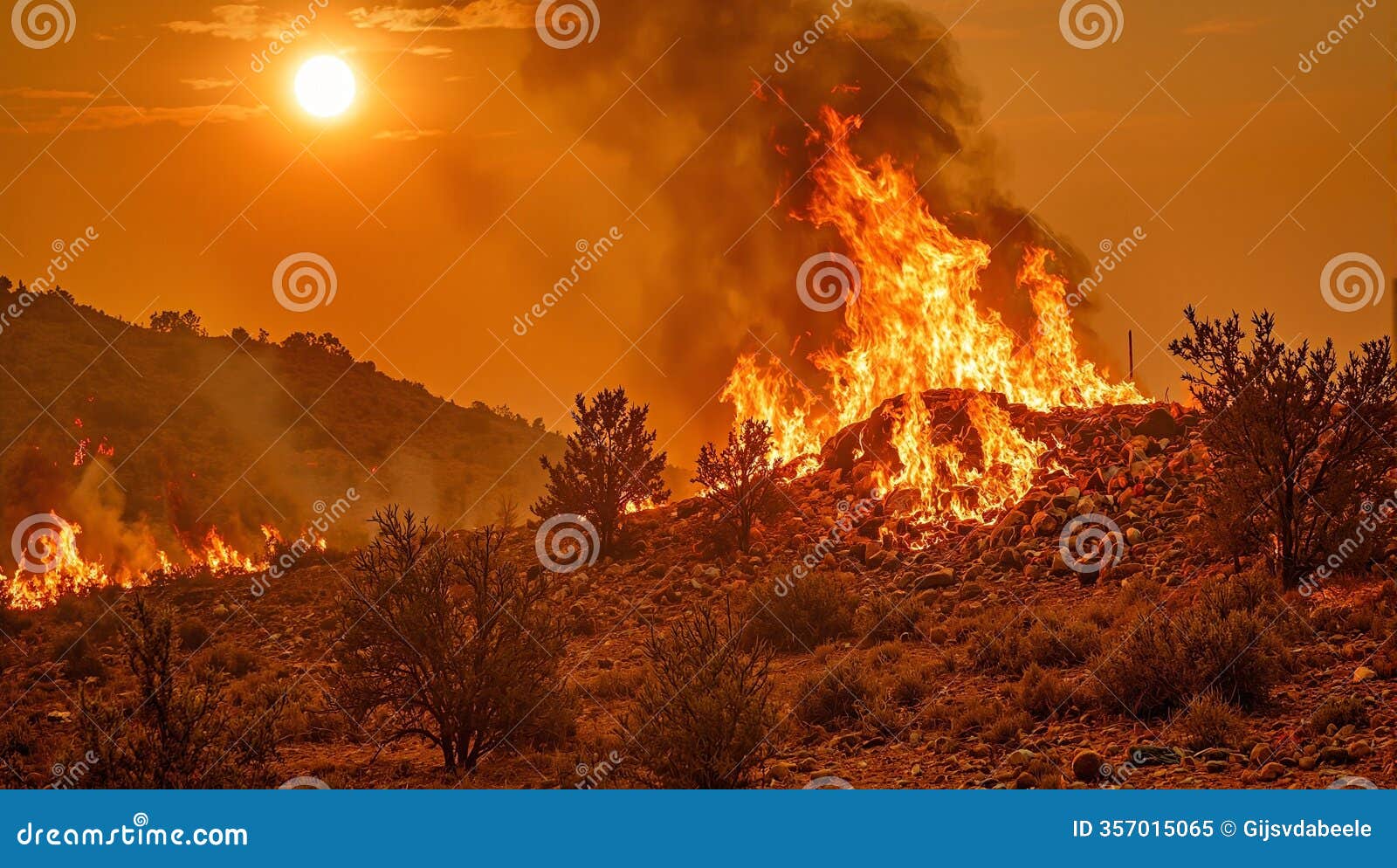 Intense Wildfire Spreading Through Hawaiis Volcanic Terrain Royalty ...