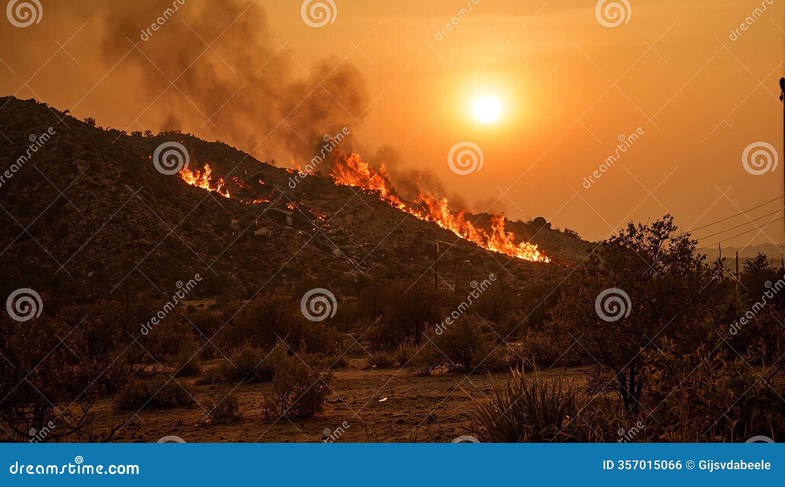 Intense Wildfire Spreading Through Hawaiis Volcanic Terrain Royalty ...