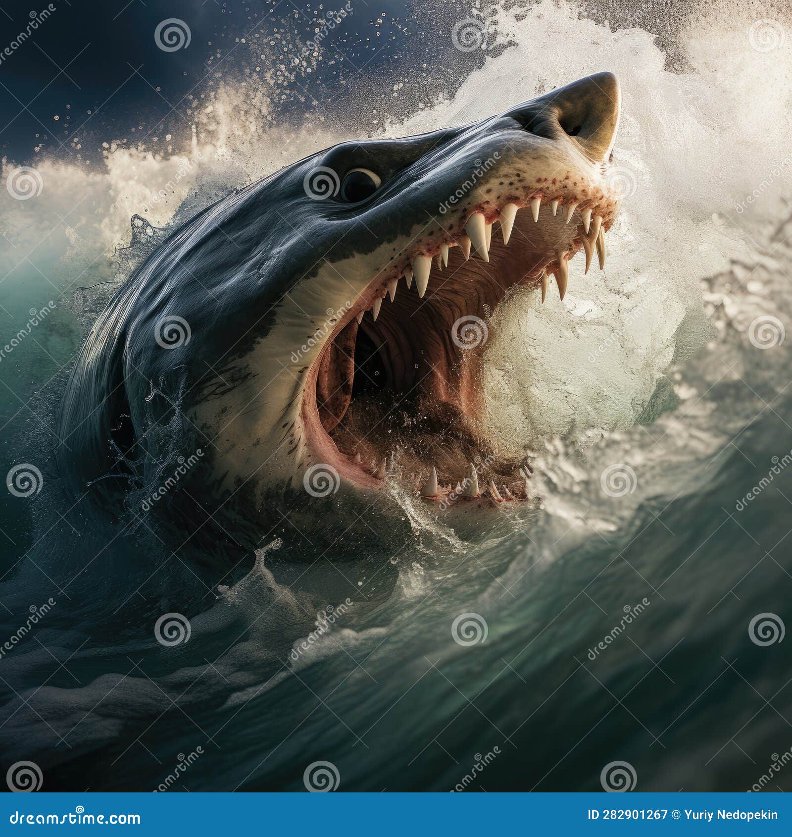 Intensity of a Massive Shark Navigating through Towering Waves Stock ...