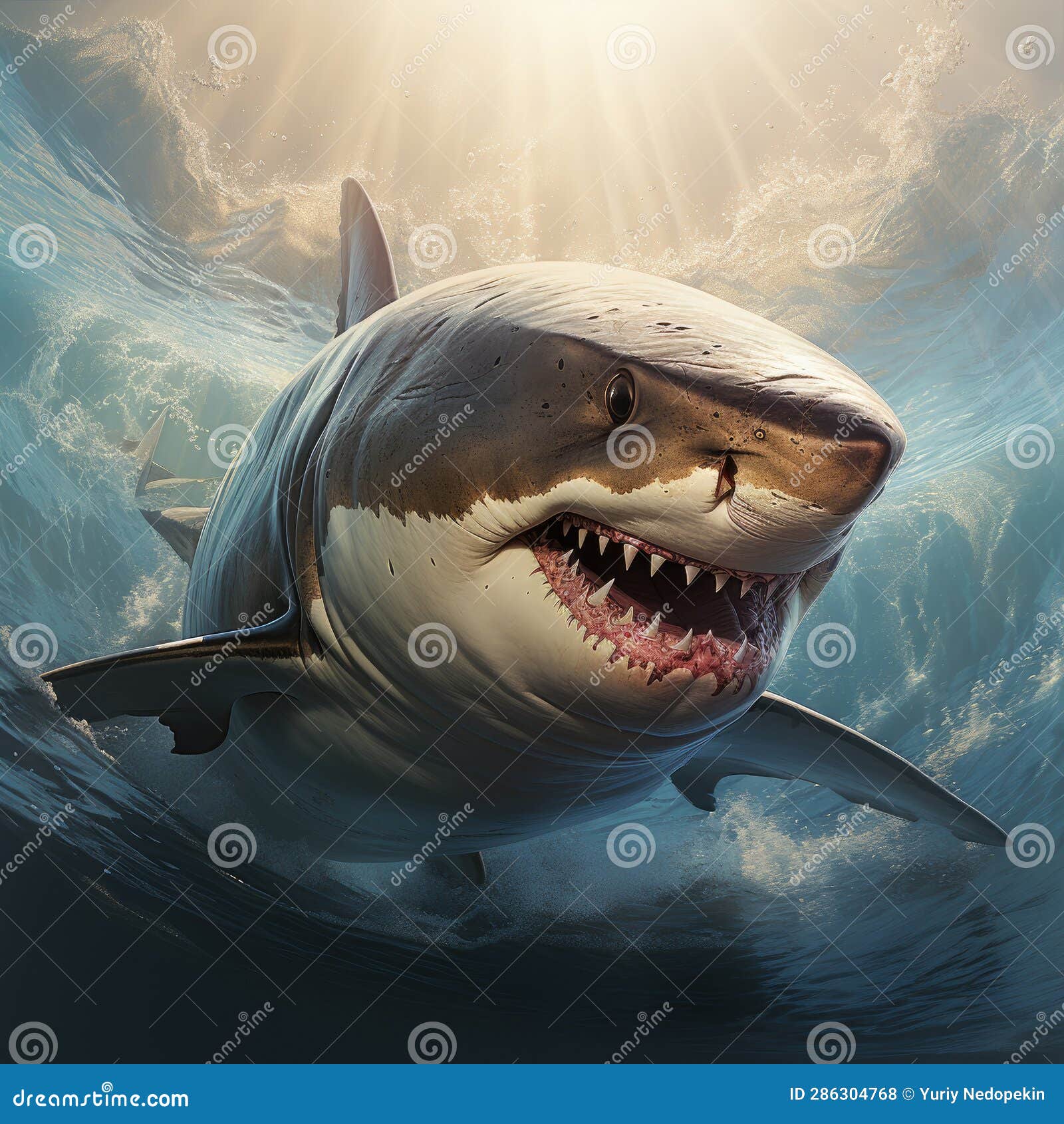 Intensity of a Massive Shark Navigating through Towering Waves Stock ...