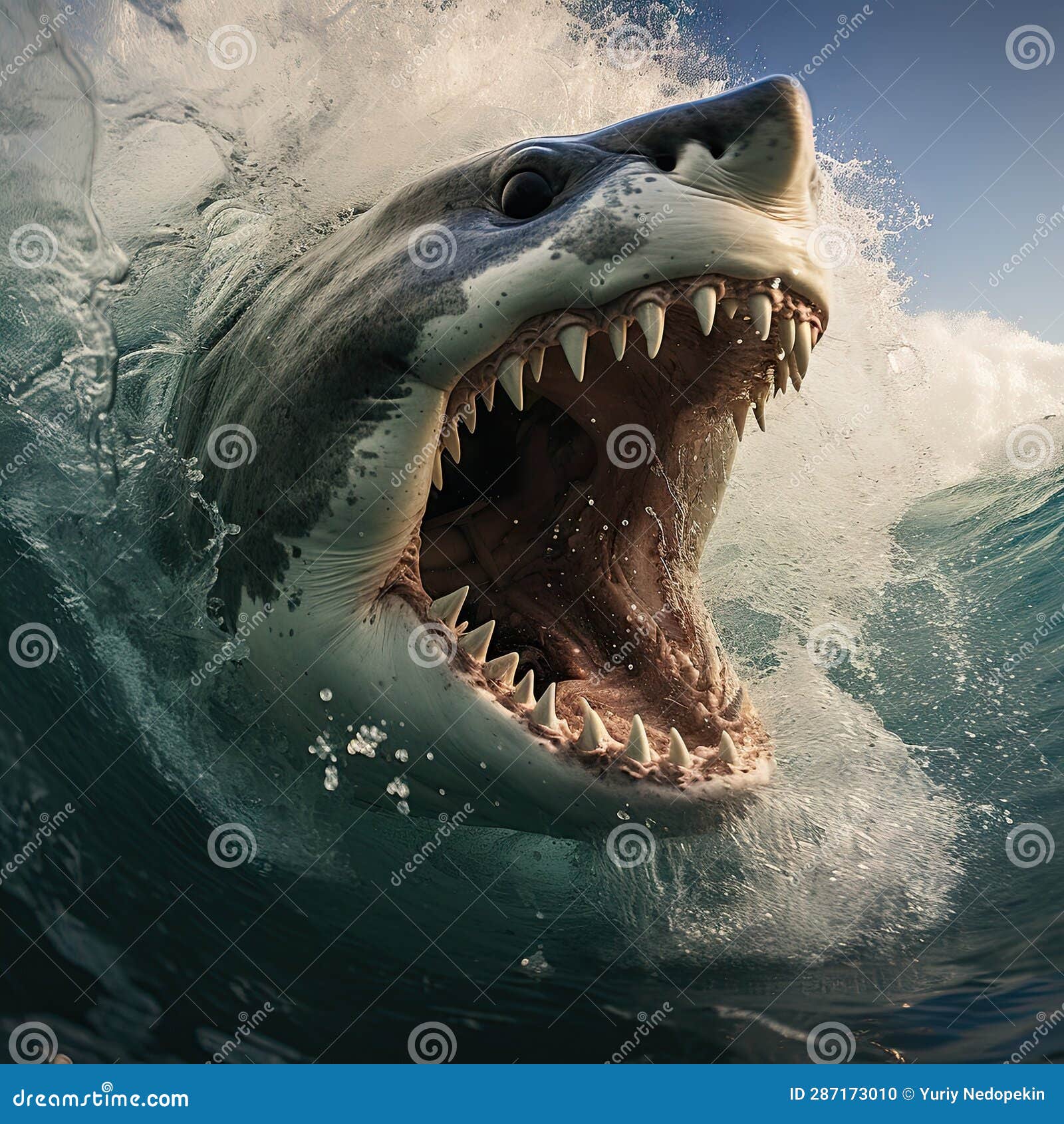 Intensity of a Massive Shark Navigating through Towering Waves Stock ...