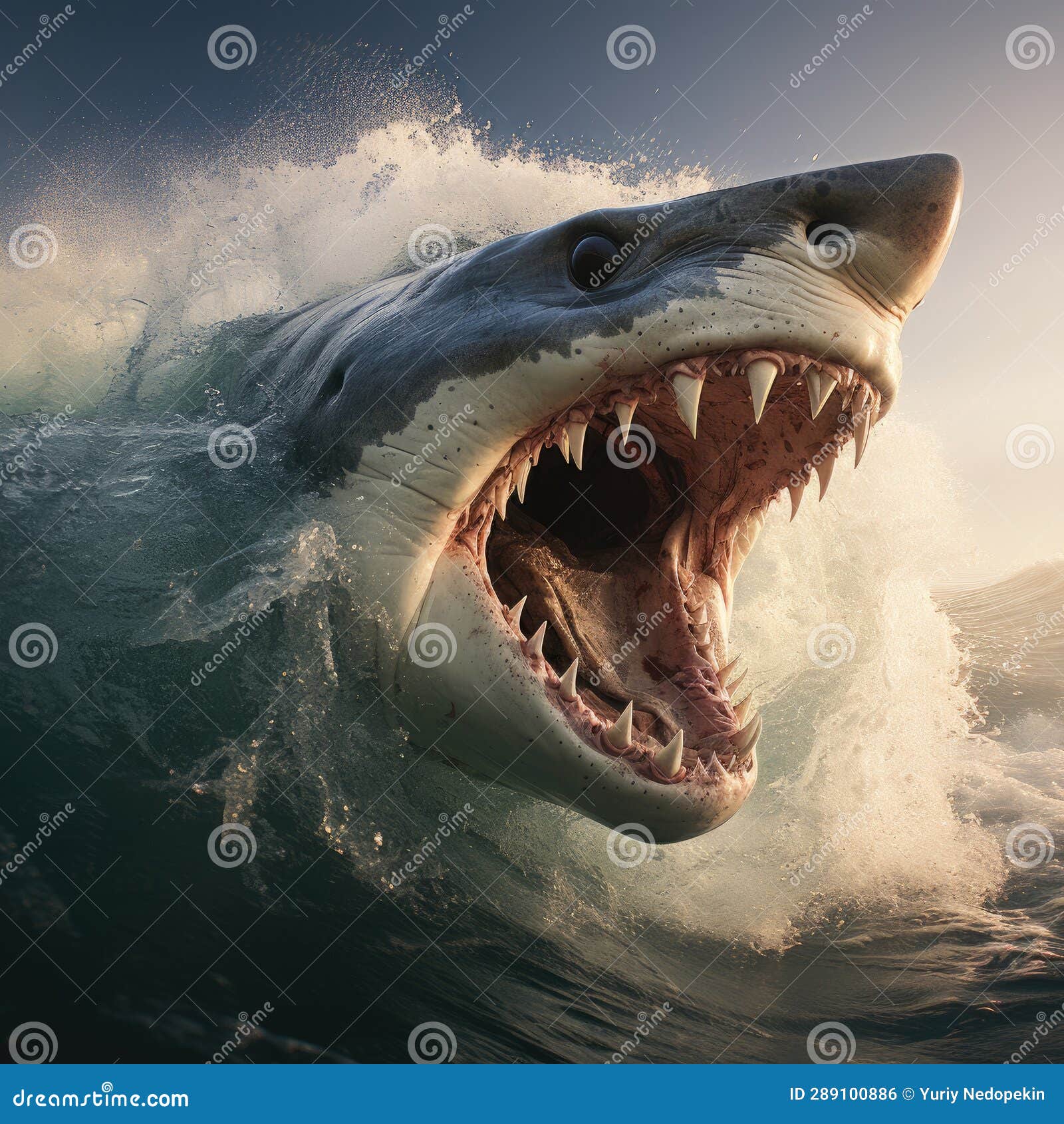 Intensity of a Massive Shark Navigating through Towering Waves Stock ...